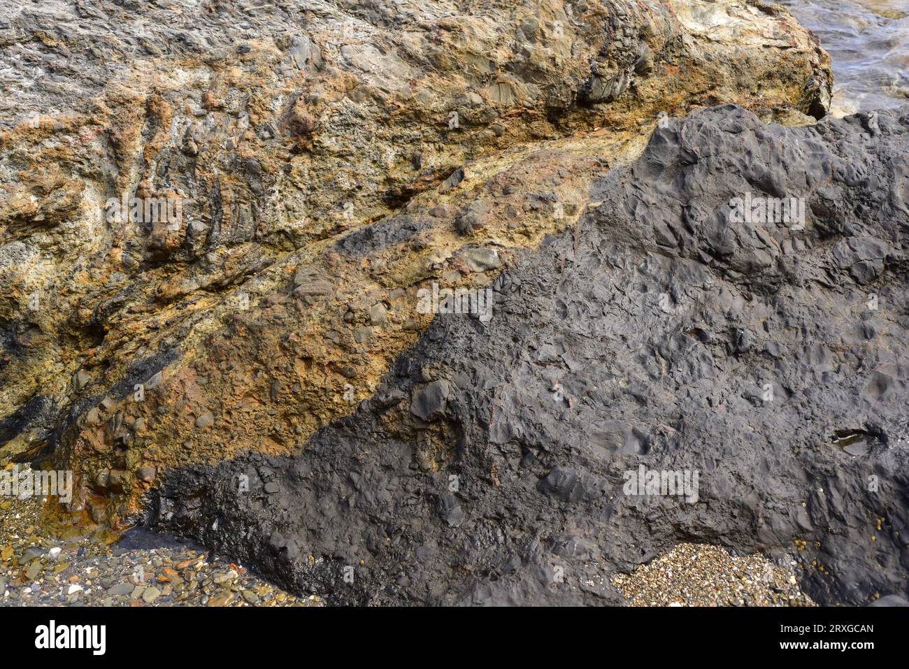 Fault breccia or tectonic breccia. This photo was taken in Cap Ras ...