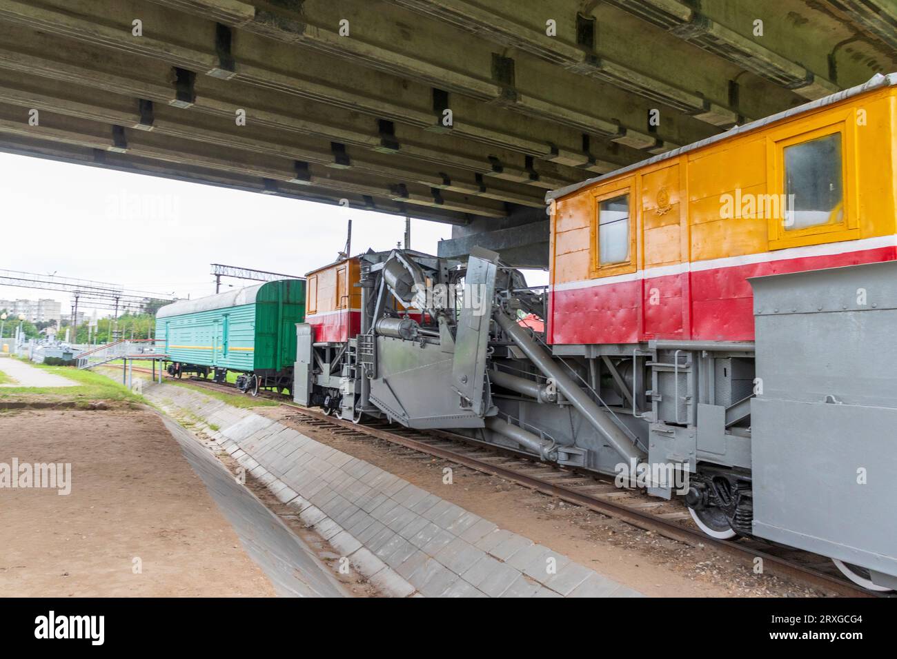 Shot of the vintage old construction train designed to remove the snow ...