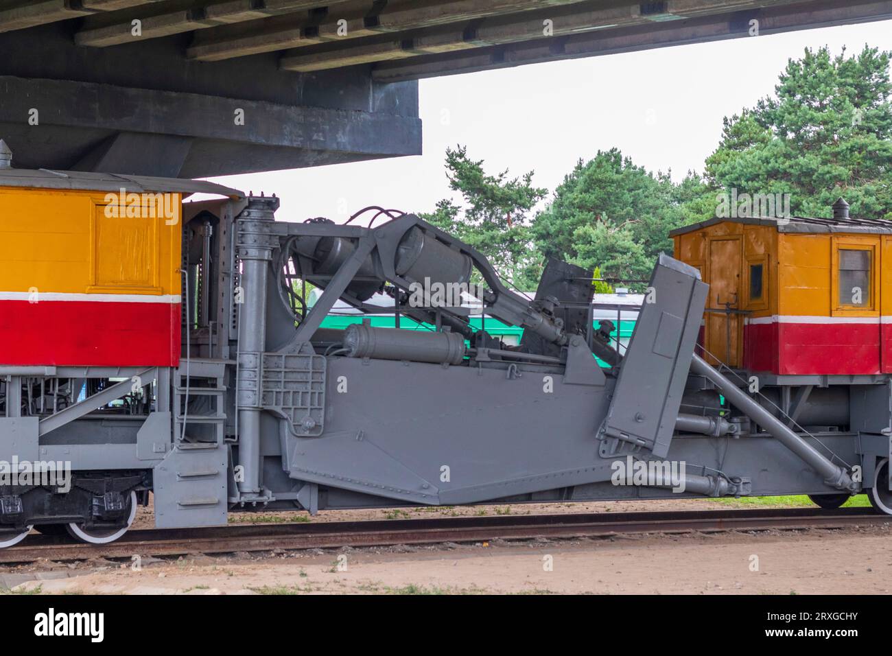 Shot of the vintage old construction train designed to remove the snow ...
