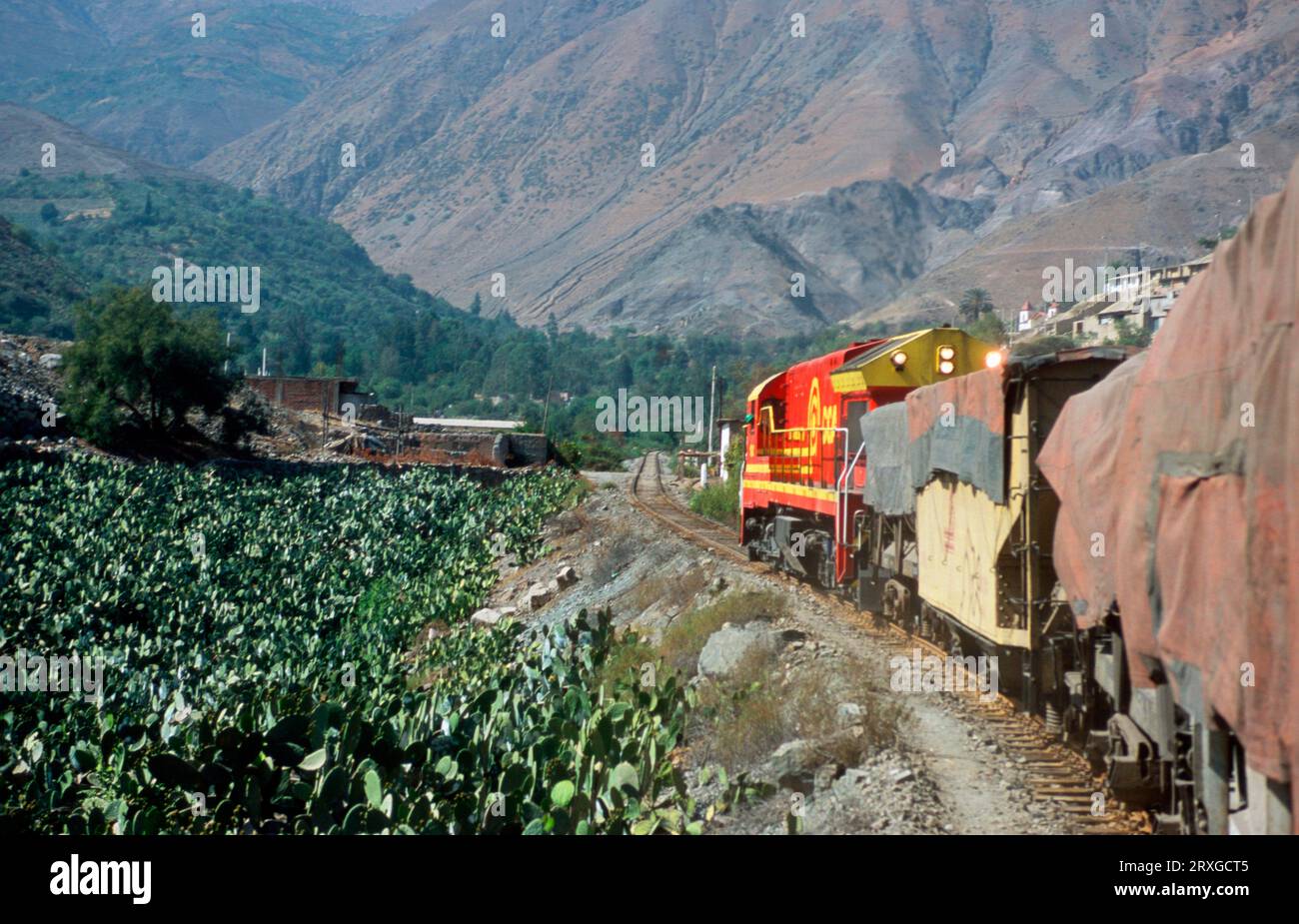 Train near San Bartolome, train at, railway between and, highest of the ...