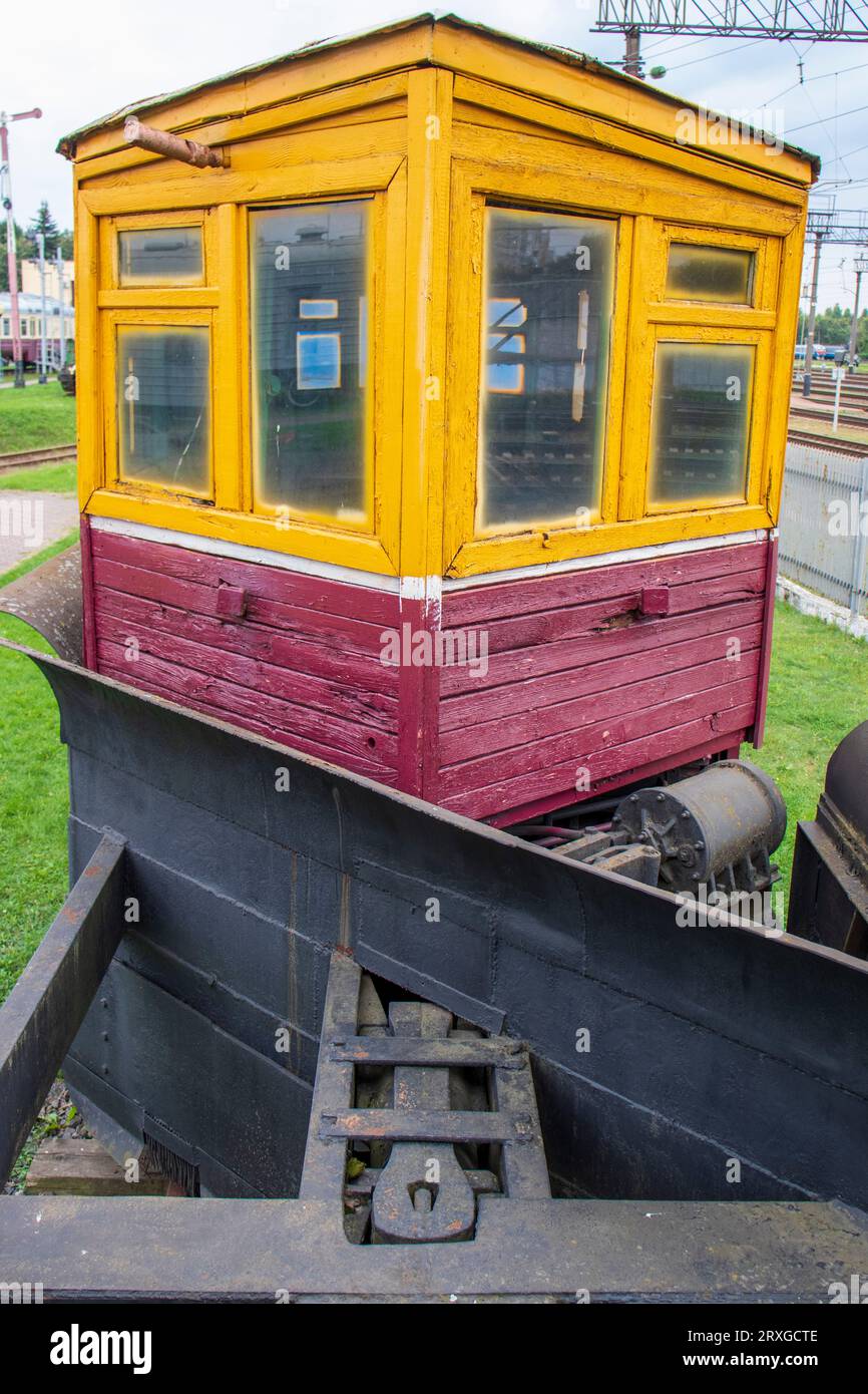 Shot of the vintage old construction train designed to remove the snow ...