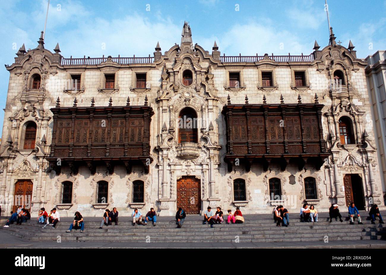 People on steps at palace Palacio de Arzobispo, People on the steps of ...