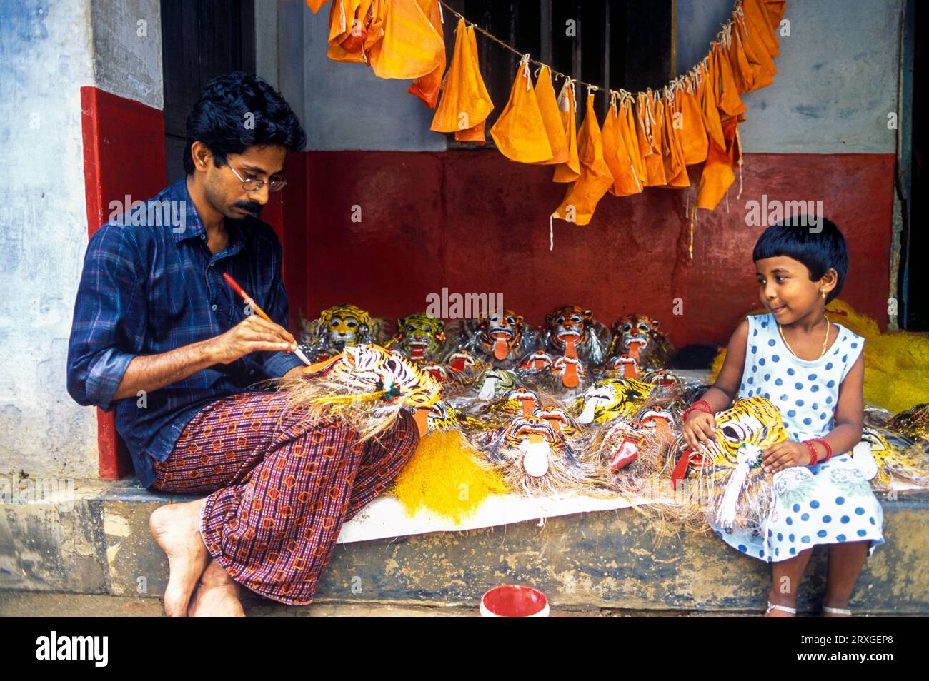 Making pulikali mask in Thrissur Trichur, Kerala, South India, India ...