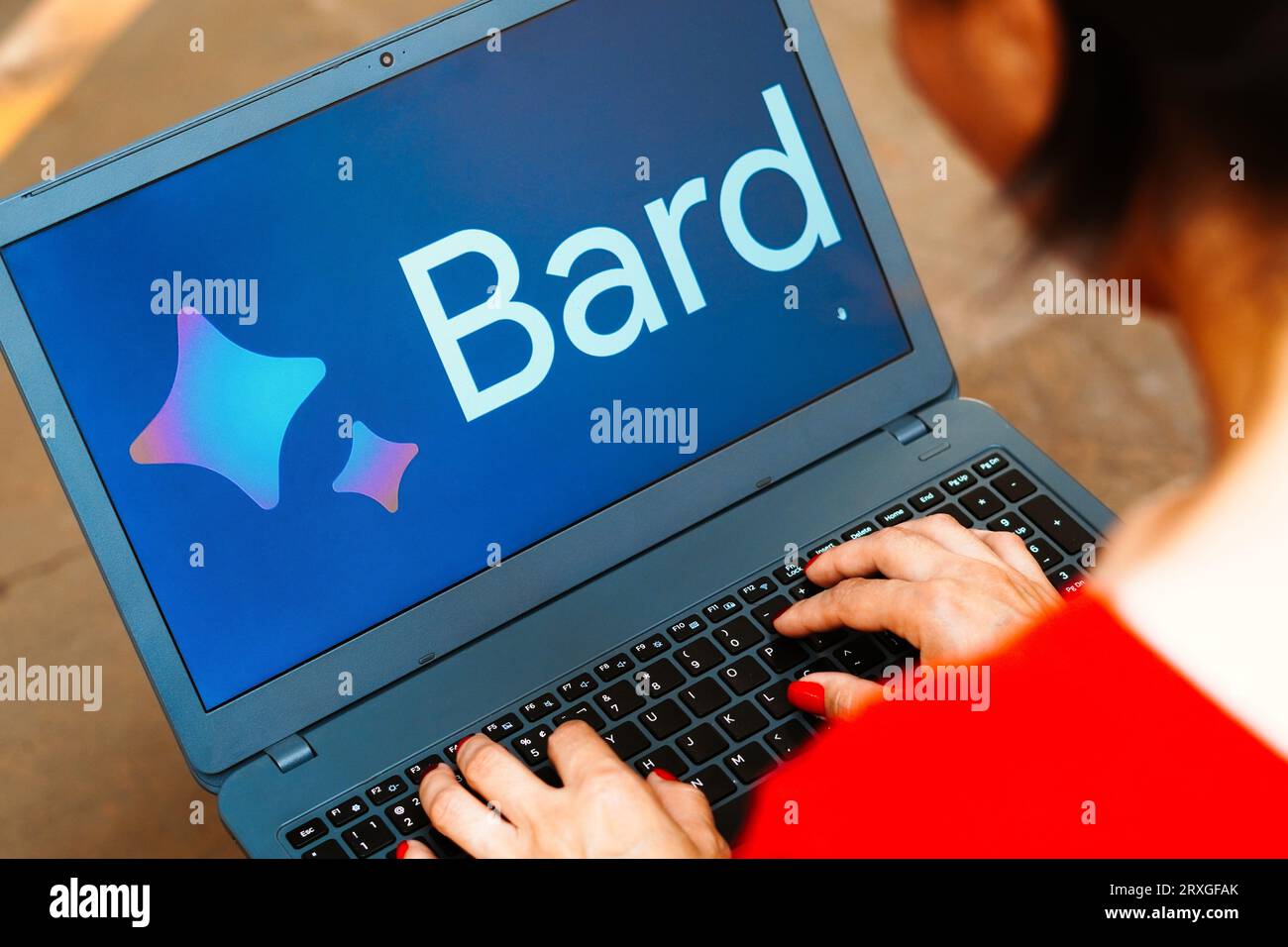 In this photo illustration, the Bard logo is displayed on a notebook ...