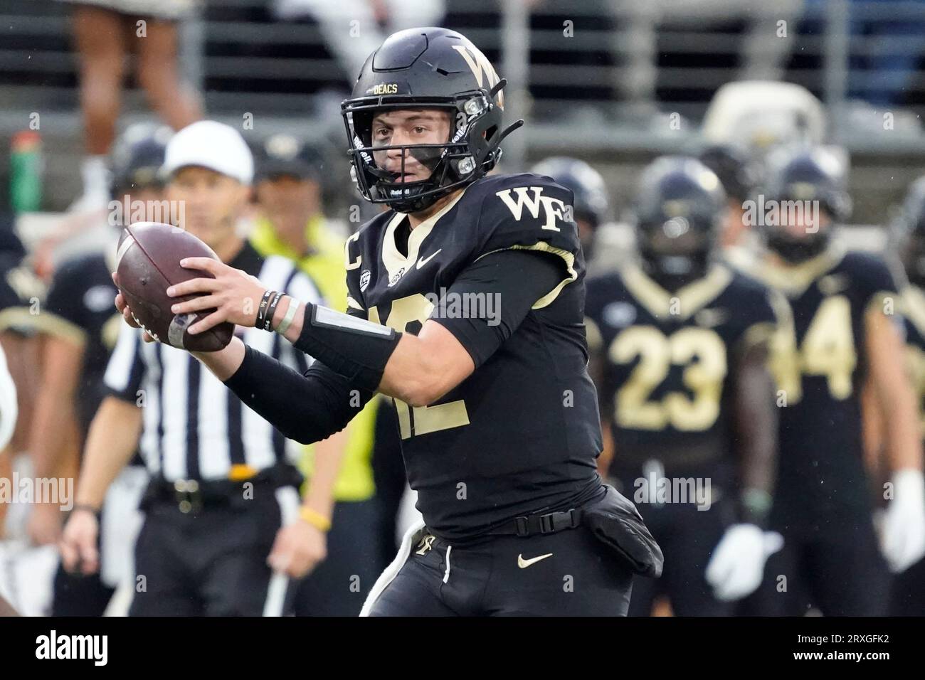 Wake Forest quarterback Mitch Griffis (12) looks to pass against ...