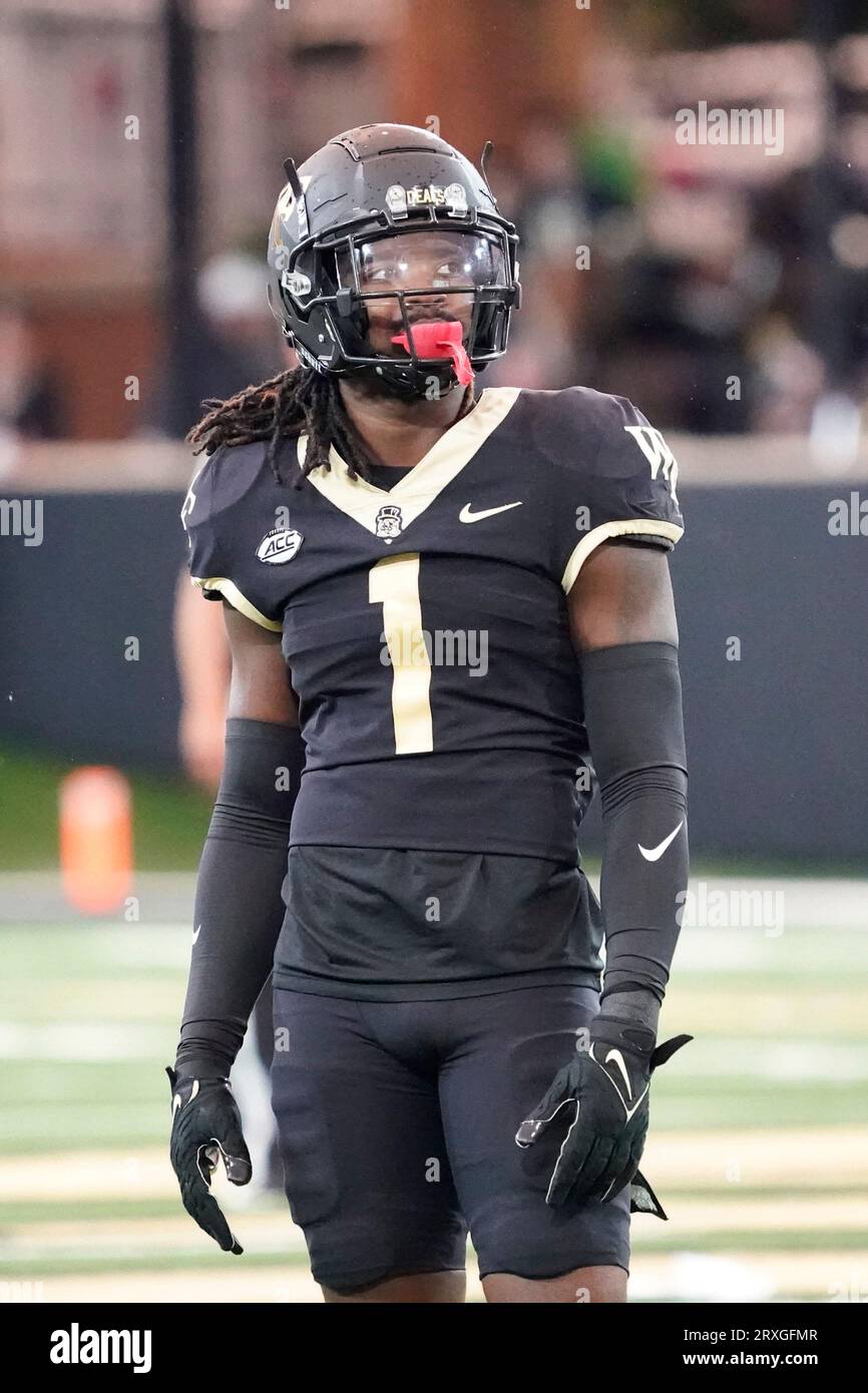 Wake Forest defensive back Caelen Carson (1) looks for a play call ...