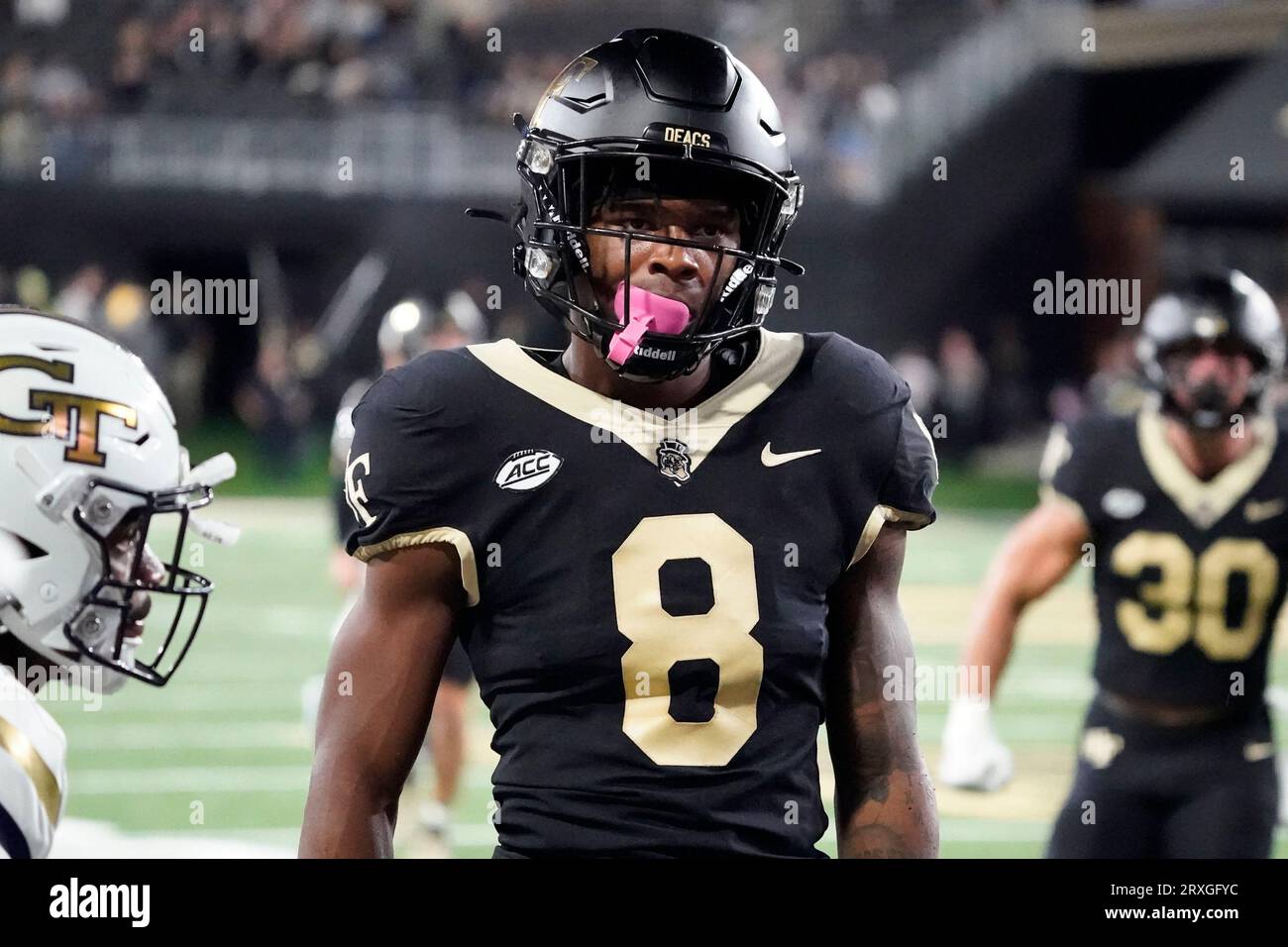 Wake Forest wide receiver Wesley Grimes (8) celebrates after a catch ...