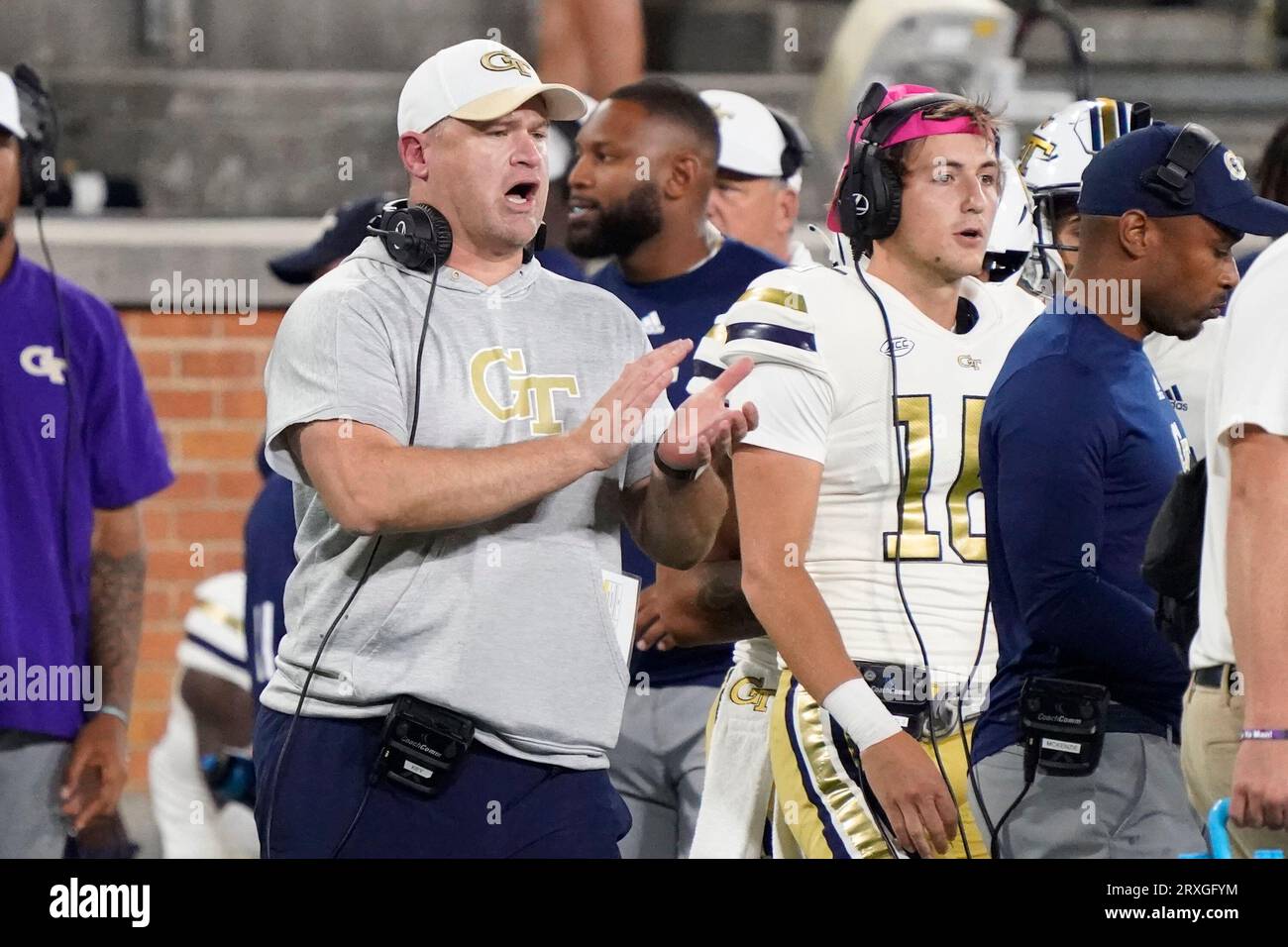 Georgia Tech head coach Brent Key cheers on his team against Wake ...