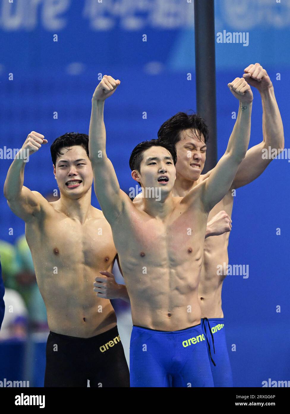 Hangzhou, China's Zhejiang Province. 25th Sep, 2023. Yang Jaehoon, Lee Hojoon and Kim Woomin (L ...