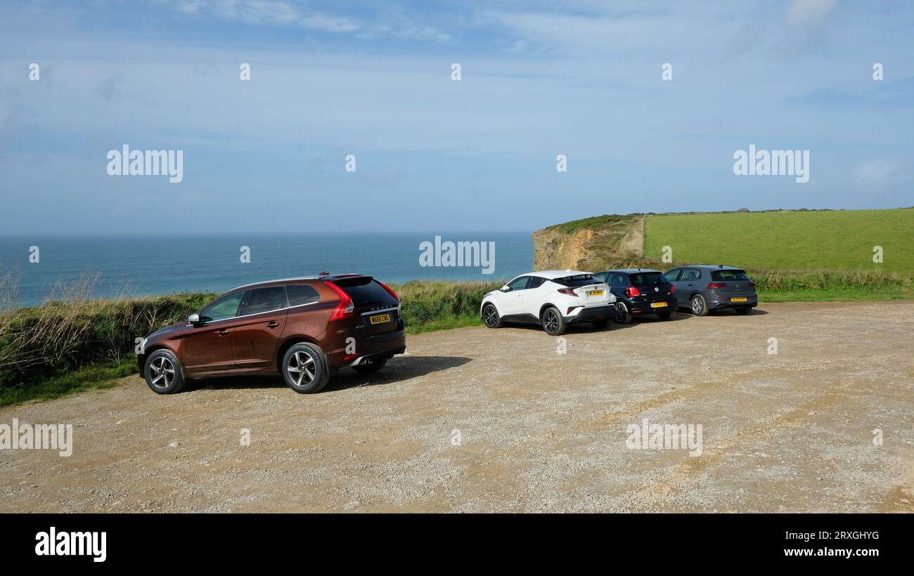 Countryside car park on the north Cornish coast at Bassets Cove, UK ...