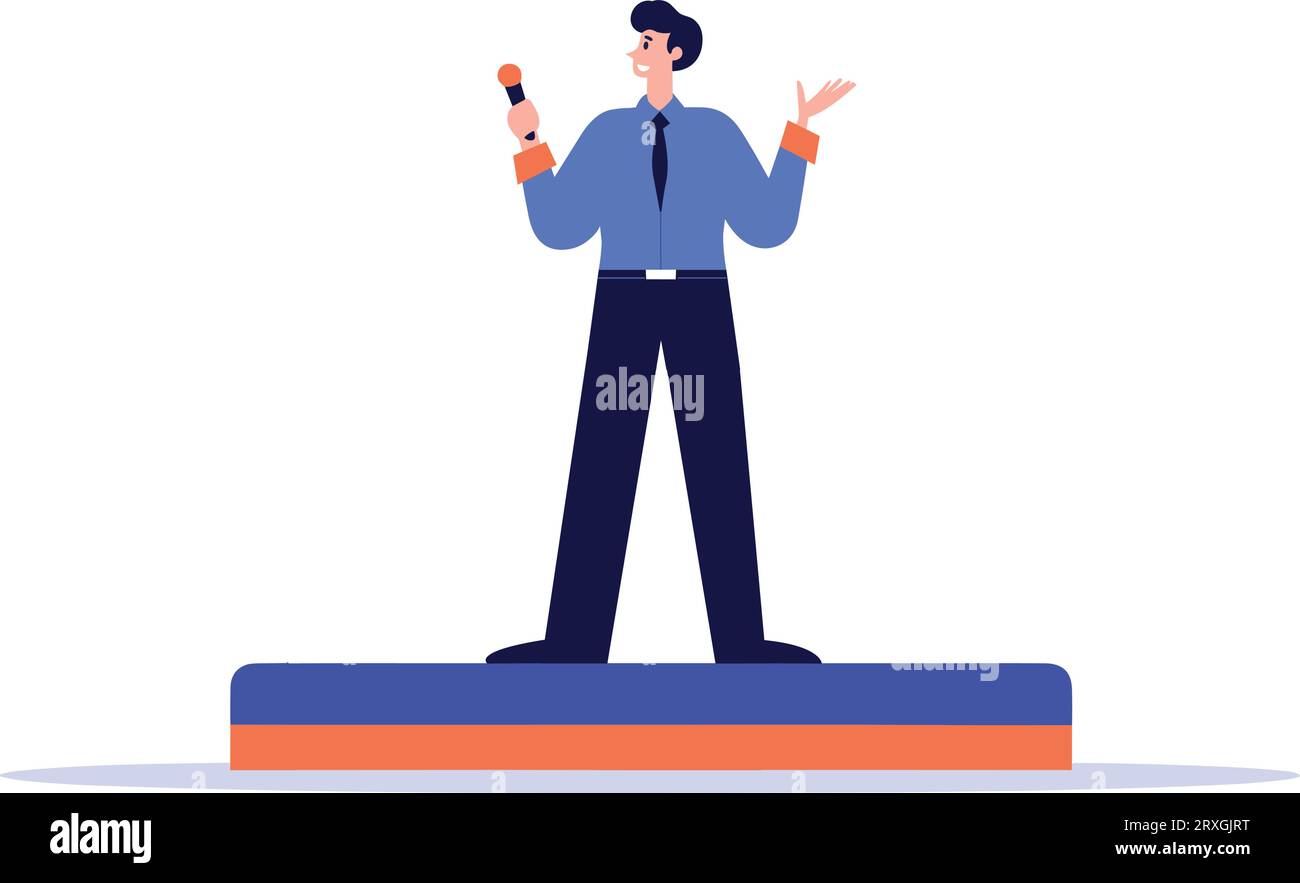 Hand Drawn Businessman speaking on the podium in flat style isolated on ...