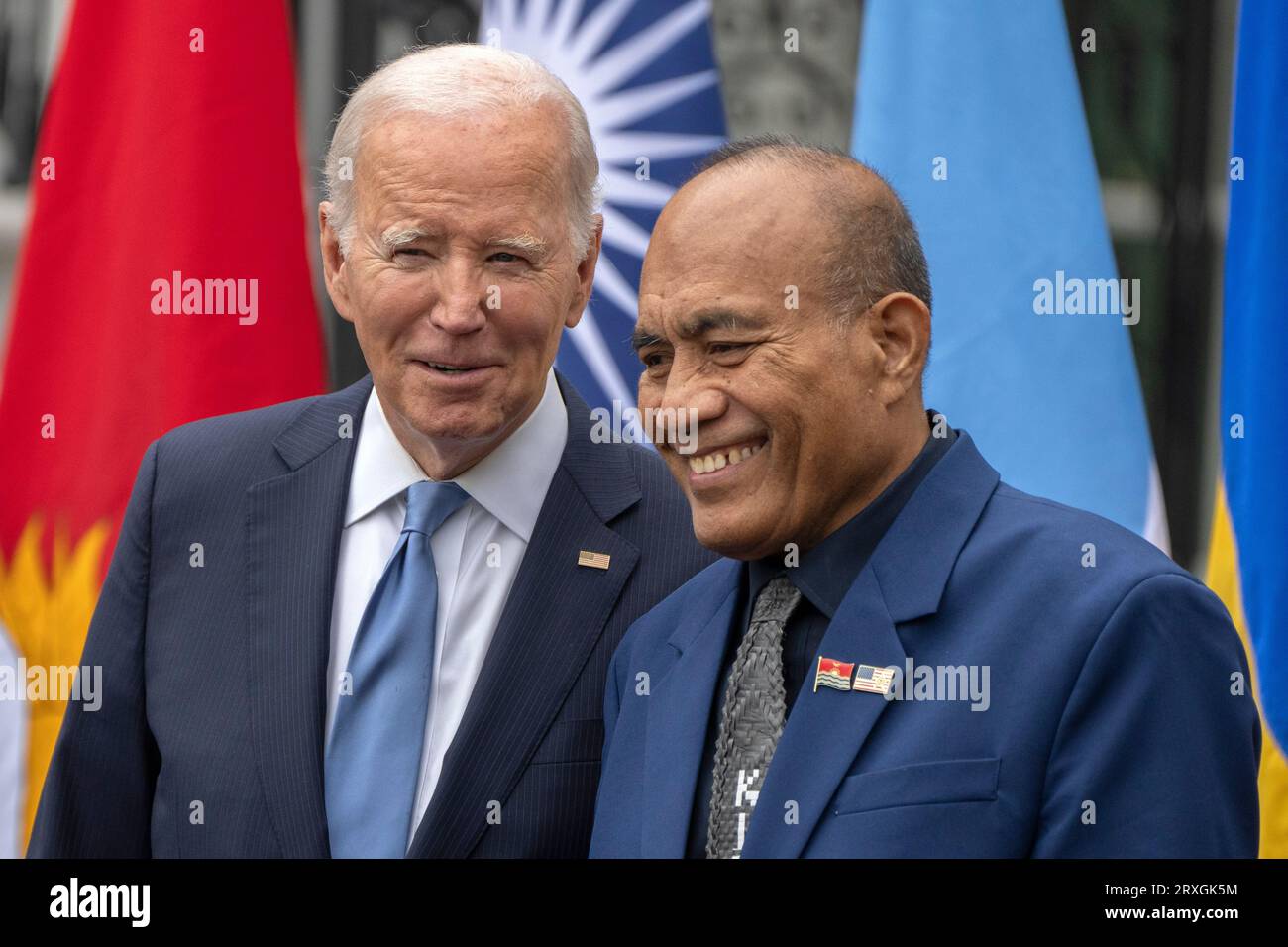 President Joe Biden, left, talks with Kiribati's President Taneti ...