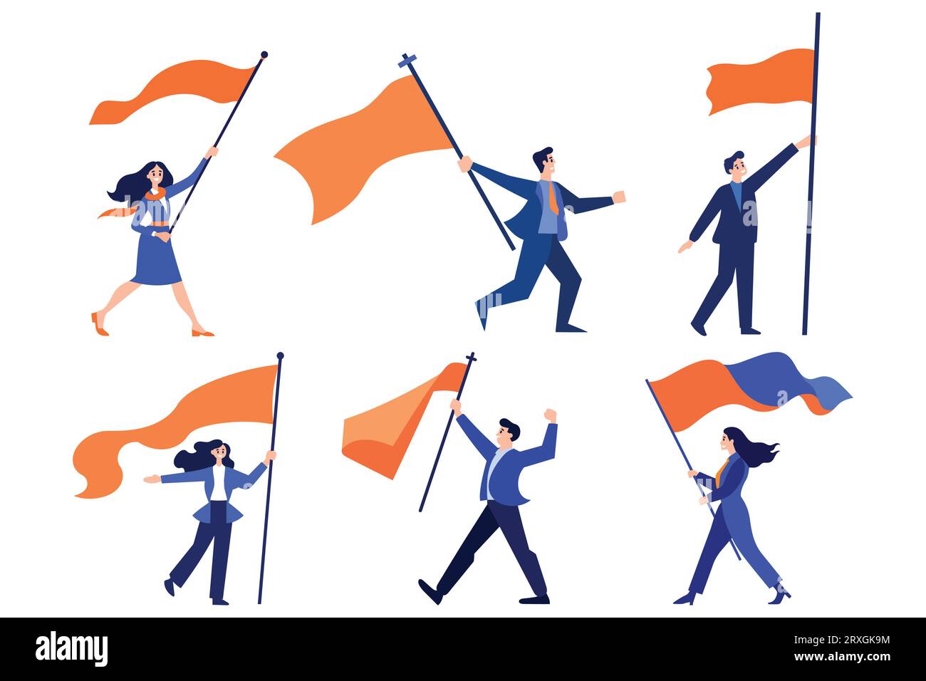 Hand Drawn Businessman holding a victory flag in flat style isolated on ...