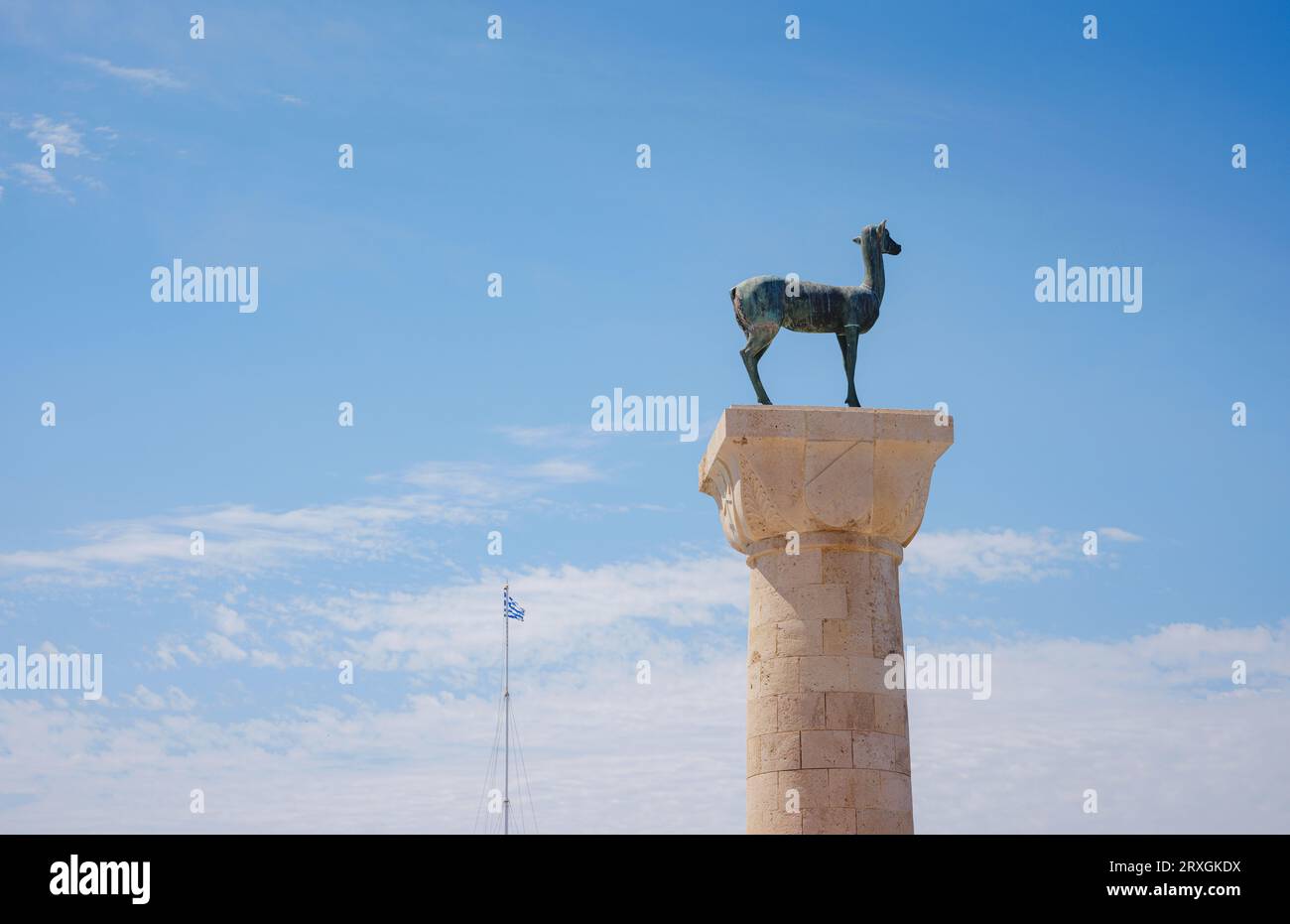 Mandraki port with deers statue, where The Colossus was standing and ...