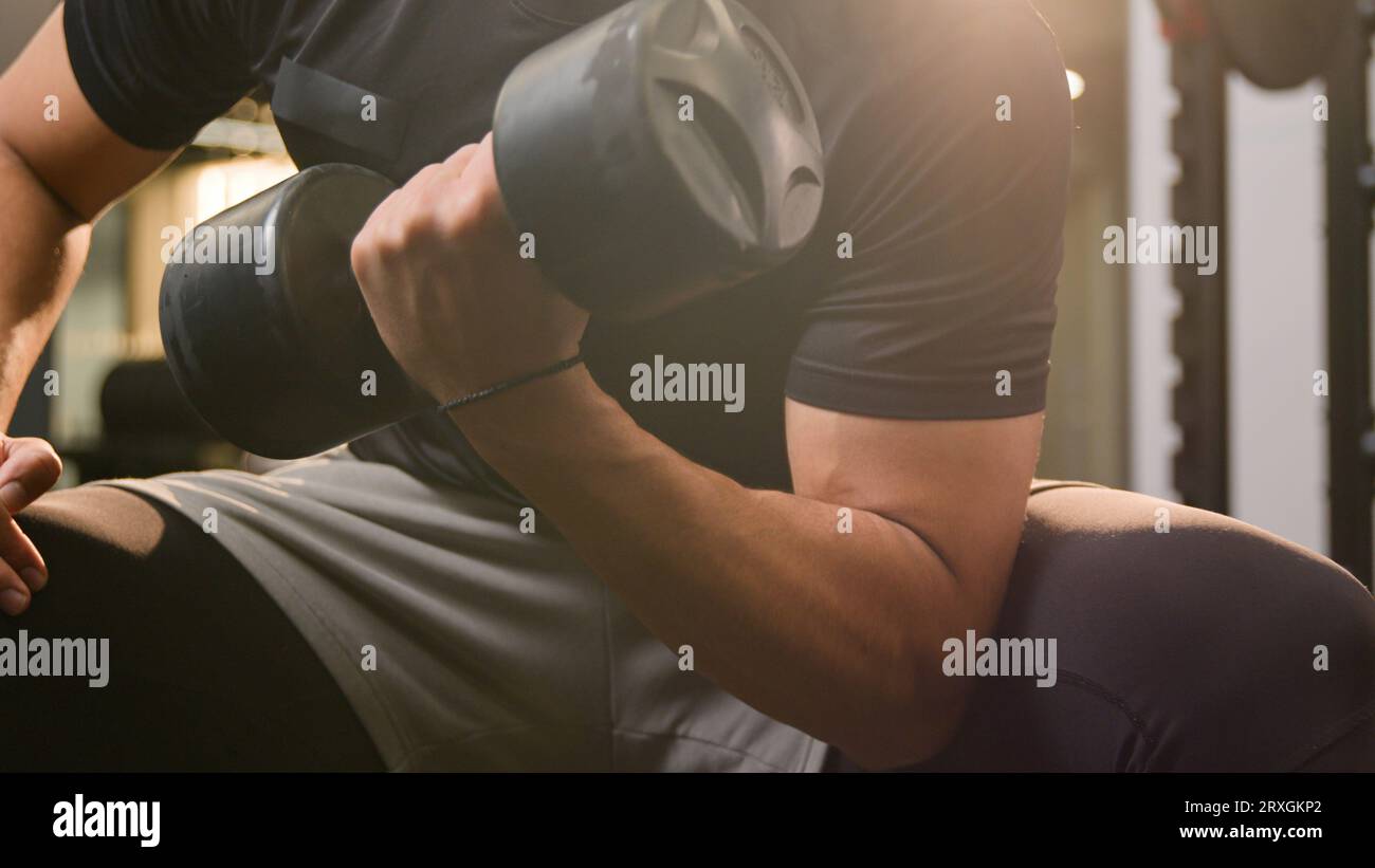 Close up moving shot strong athletic African American ethnic man guy in ...