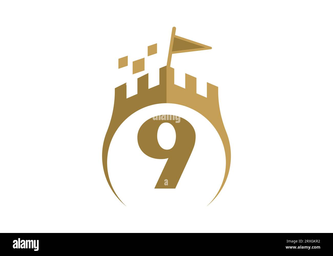 Letter 9 Castle Modern Logo Design Vector illustration template ...