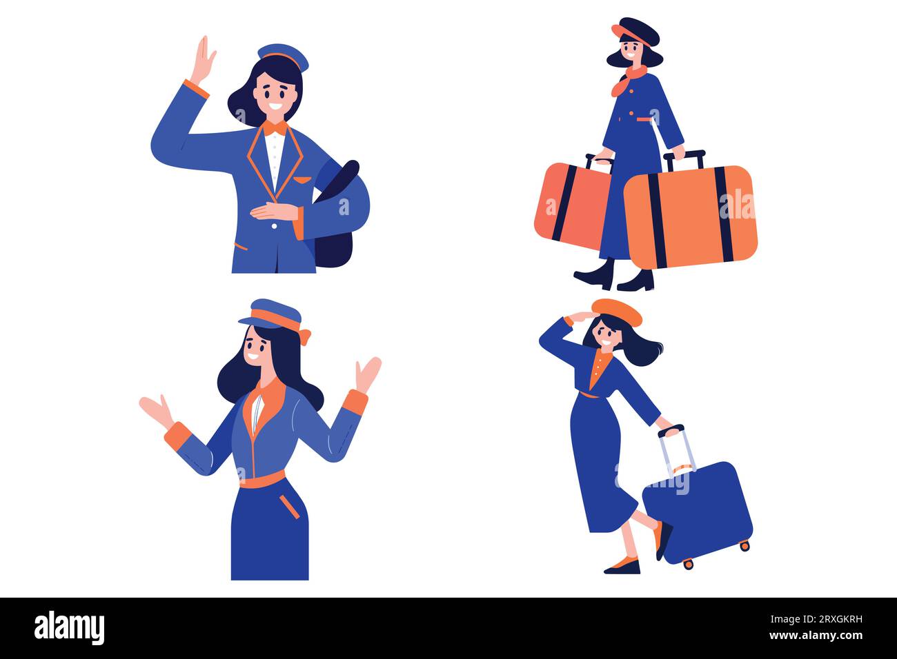 Hand Drawn Flight attendant with suitcase in flat style isolated on ...