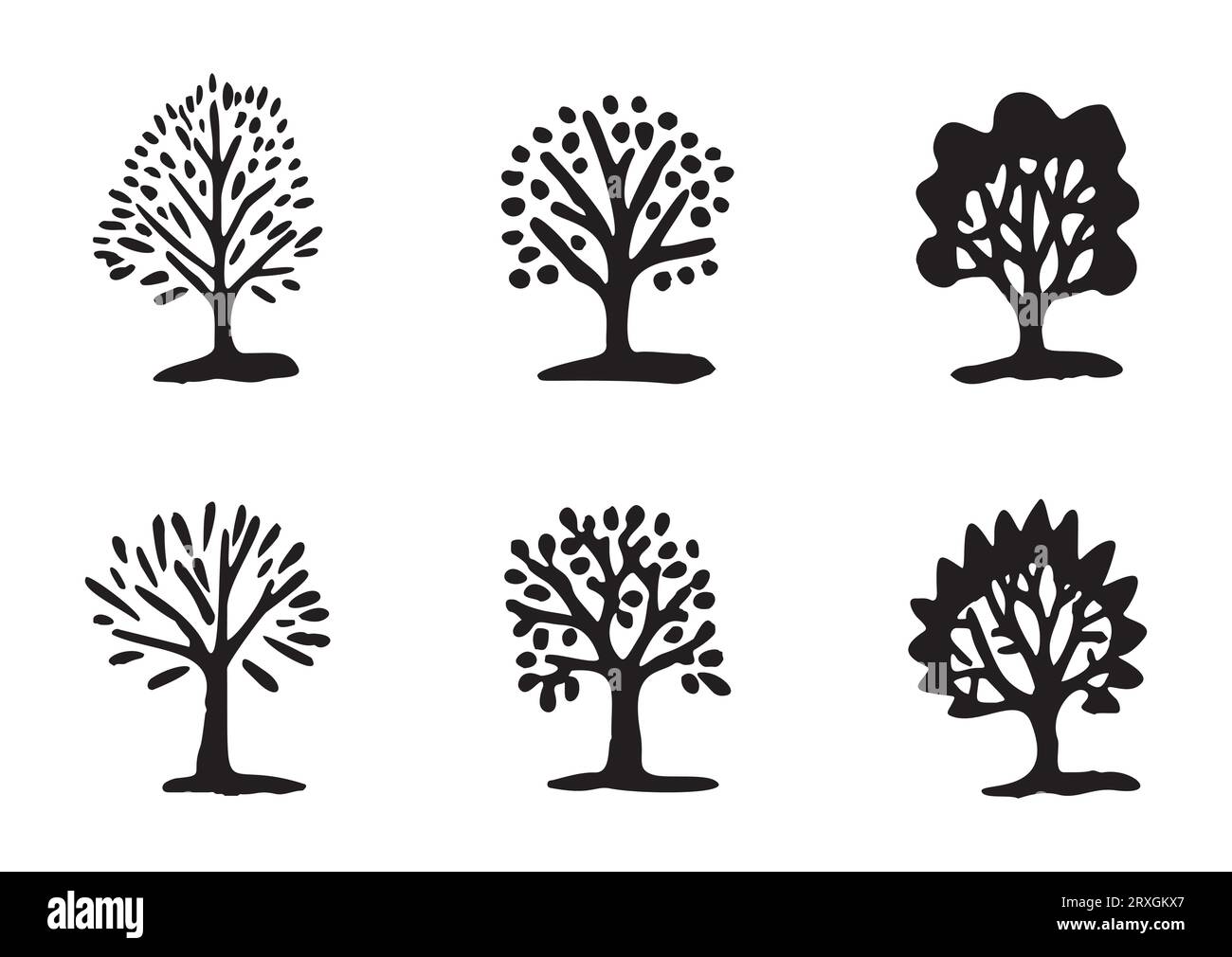 Quirky forest tree design collection vector organic style. Monochrome ...