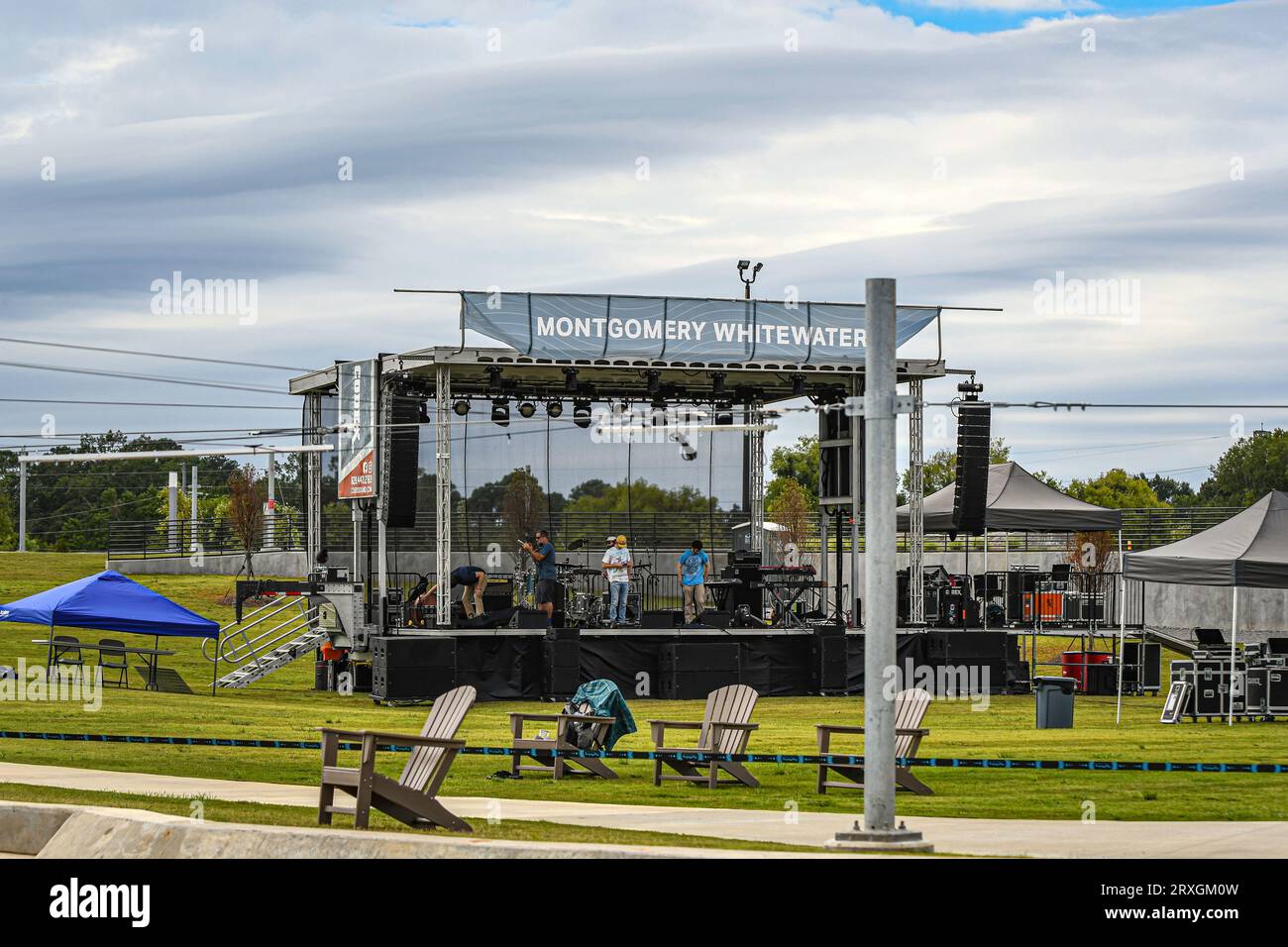 Montgomery, Alabama, USA-Sept. 2, 2023: Band setting up to play at the ...