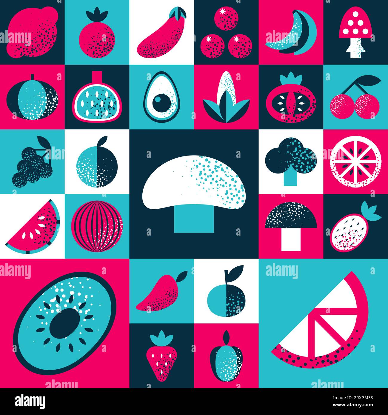 Abstract geometric pattern. Fruits and vegetables in Bauhaus style ...