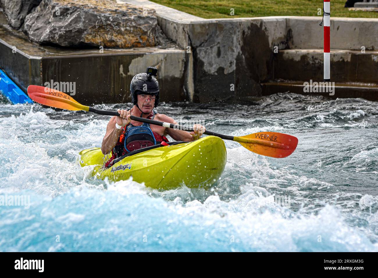 Montgomery, Alabama, USA-Sept. 2, 2023: A caucasian male kayaker ...