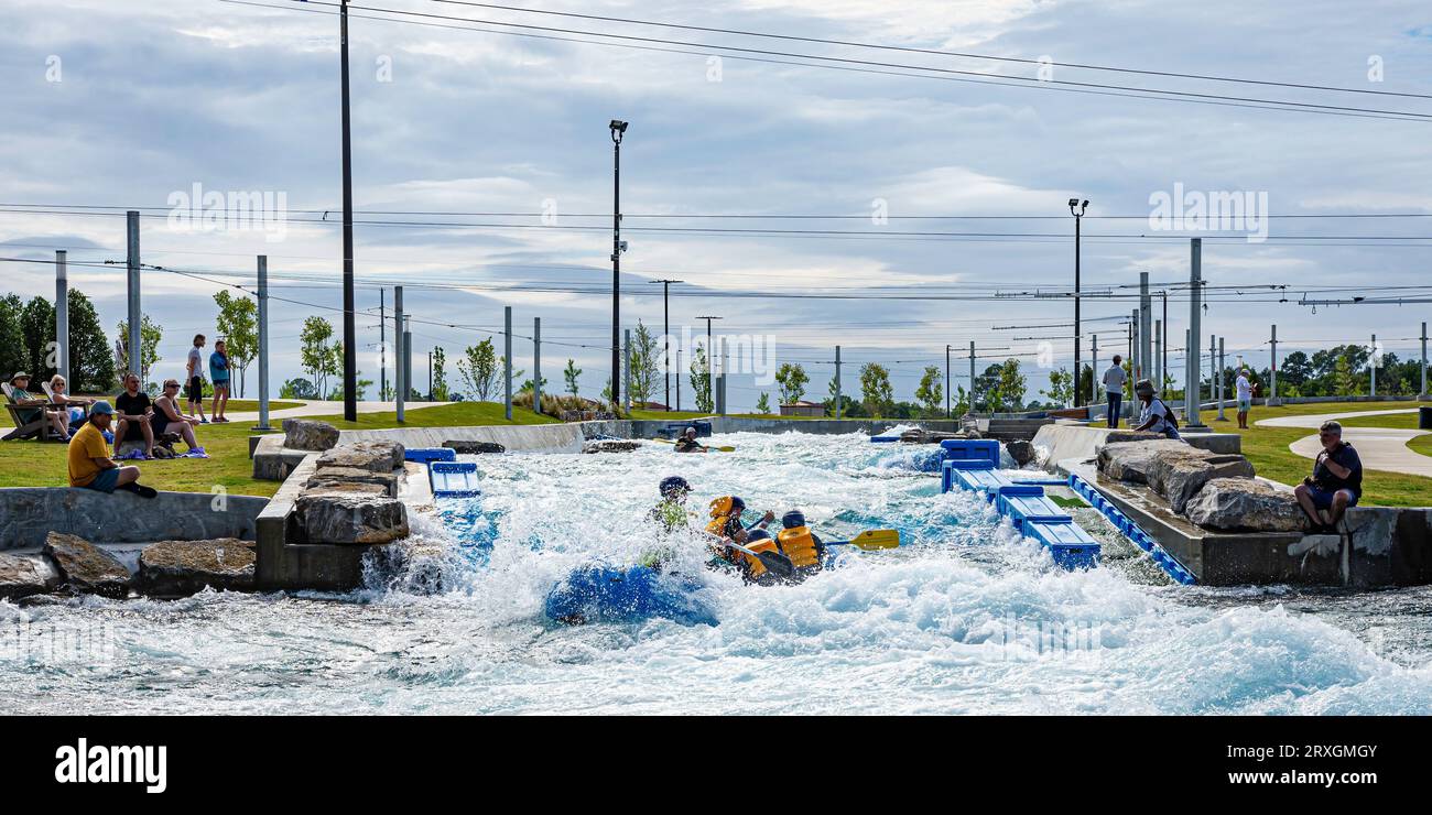 Montgomery, Alabama, USA-Sept. 2, 2023: Rafters on the manmade river at ...