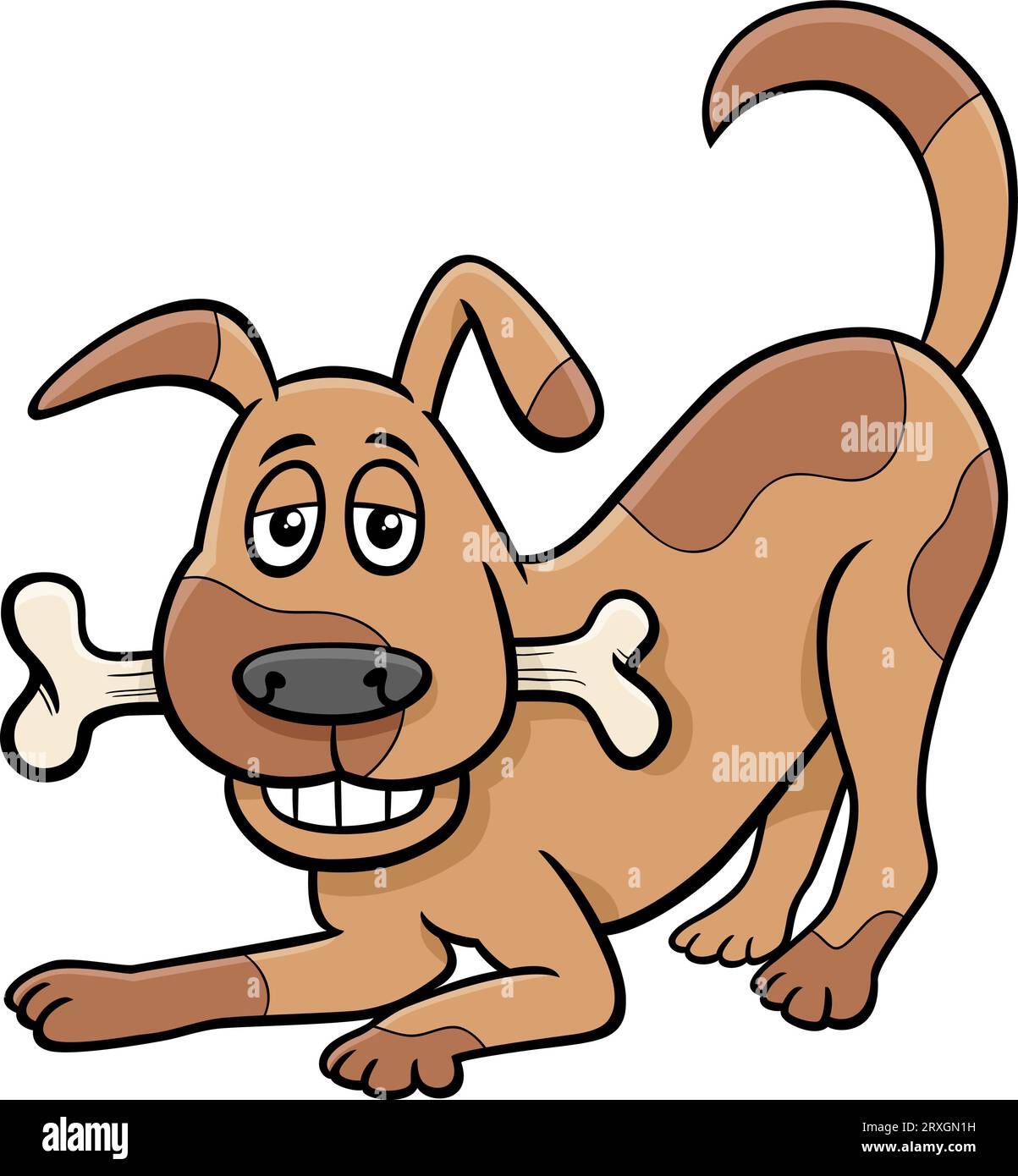 Cartoon illustration of spotted dog animal character with dog bone ...