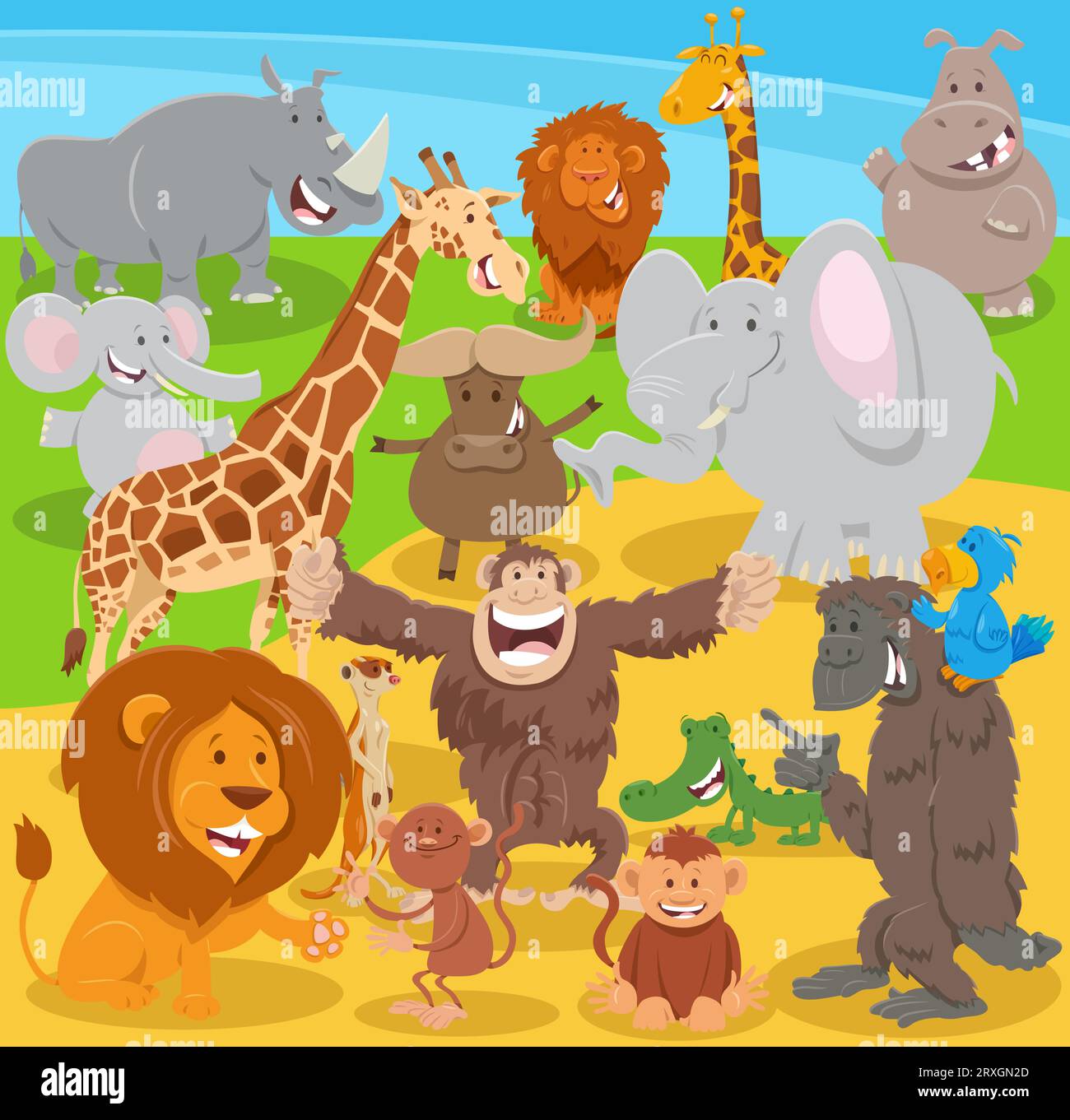 Cartoon illustration of happy wild animals comic characters Stock ...