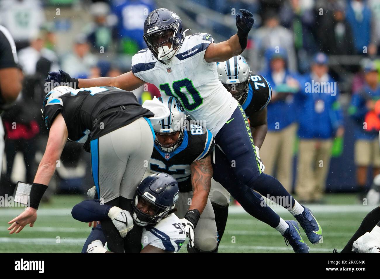 Seattle Seahawks linebacker Uchenna Nwosu (10) provides coverage as he ...