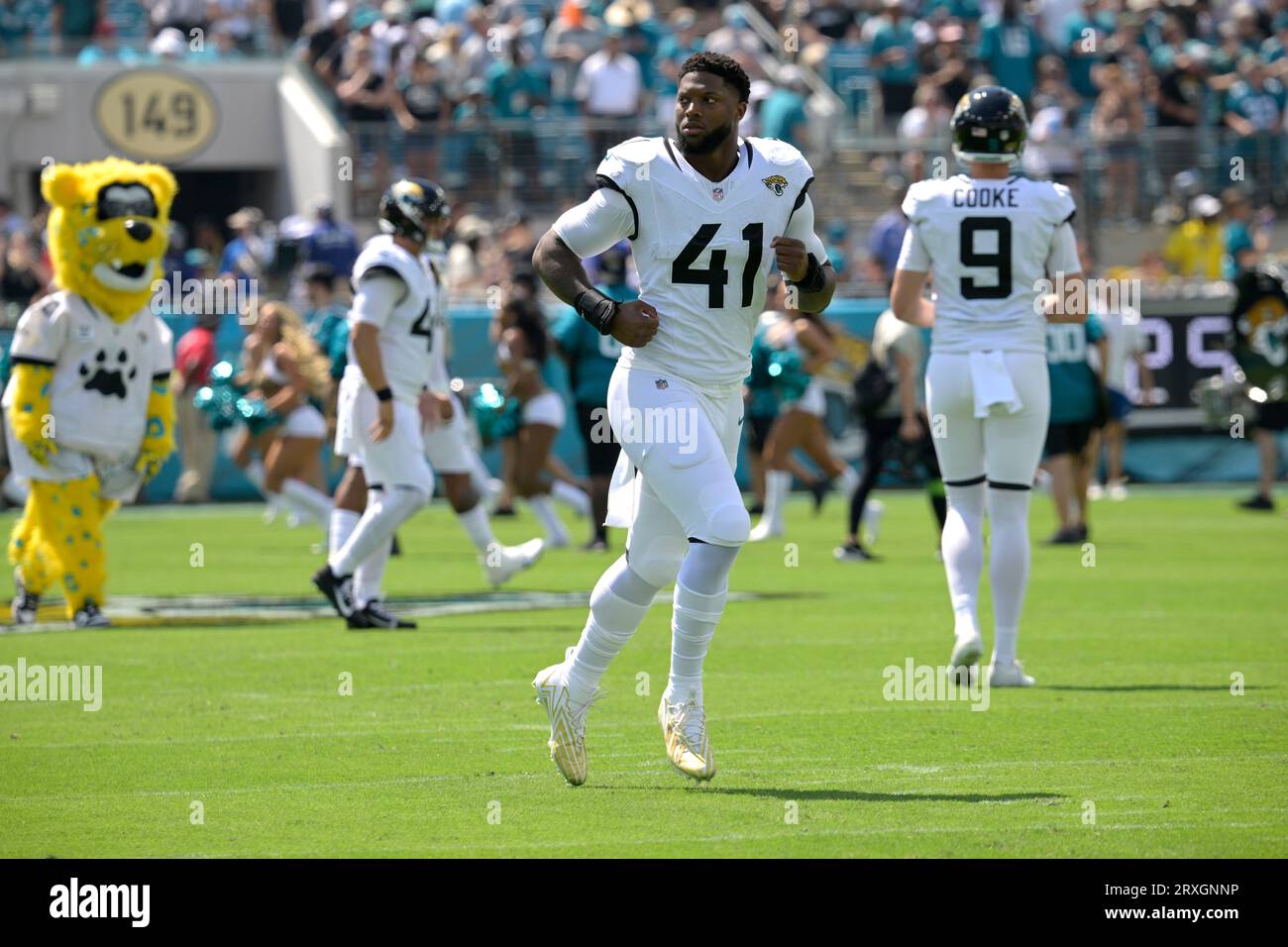 Jacksonville Jaguars linebacker Josh Allen (41) jogs on the field ...