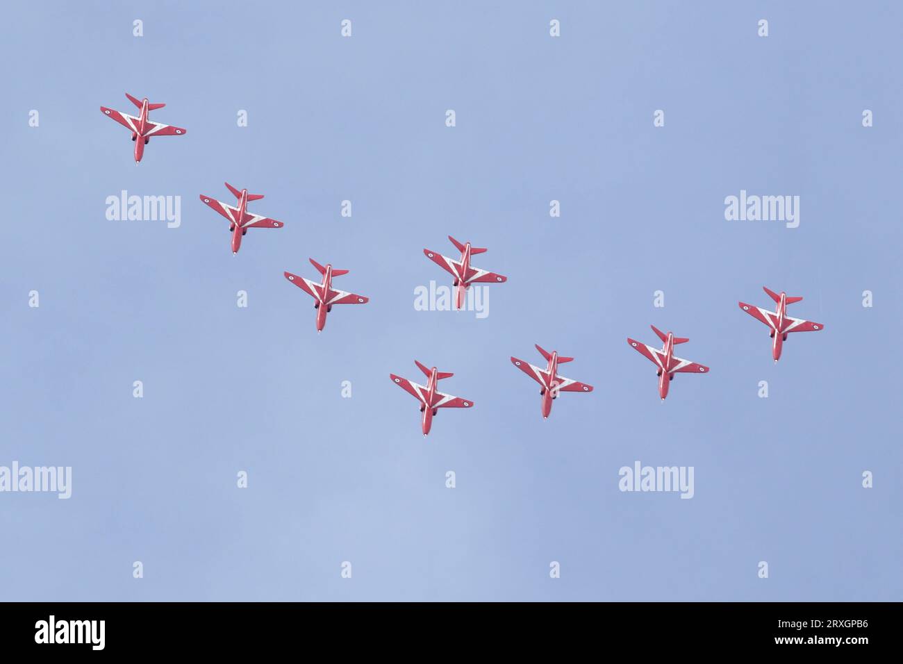 The Royal Air Force Aerobatic team, The Red Arrows displaying overhead ...