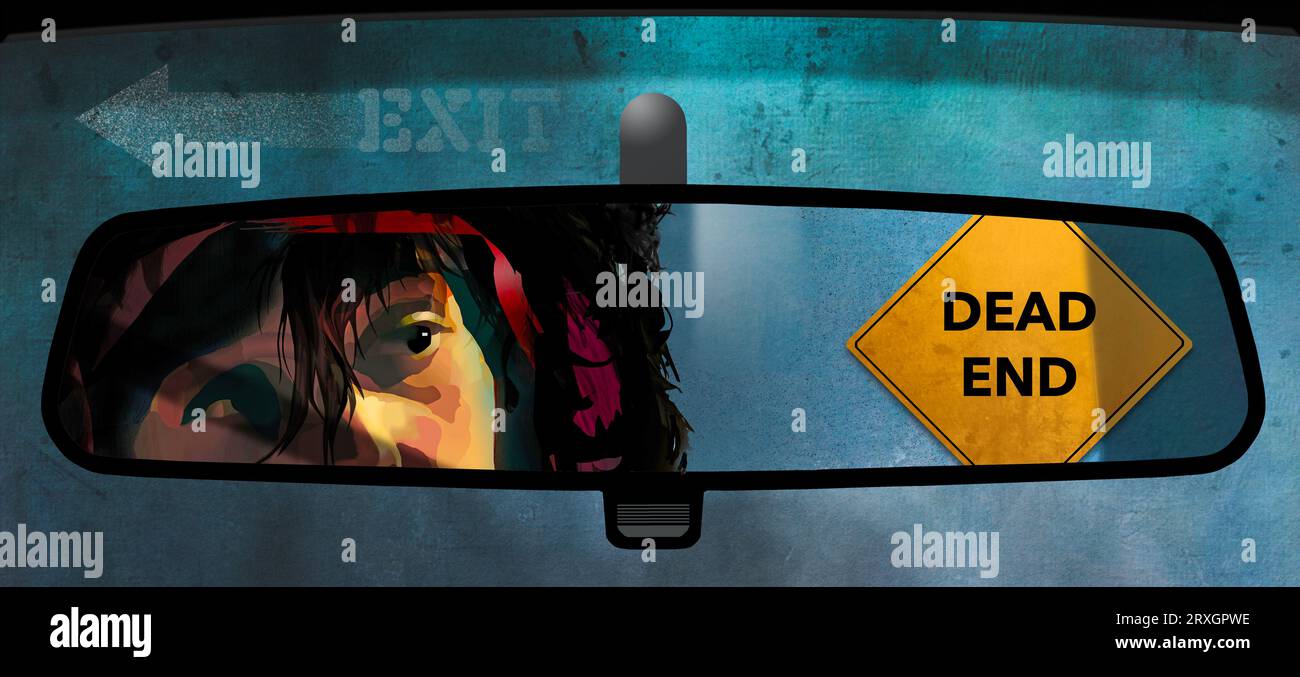 A woman driving her car is lost in a parking garage in a 3-d ...