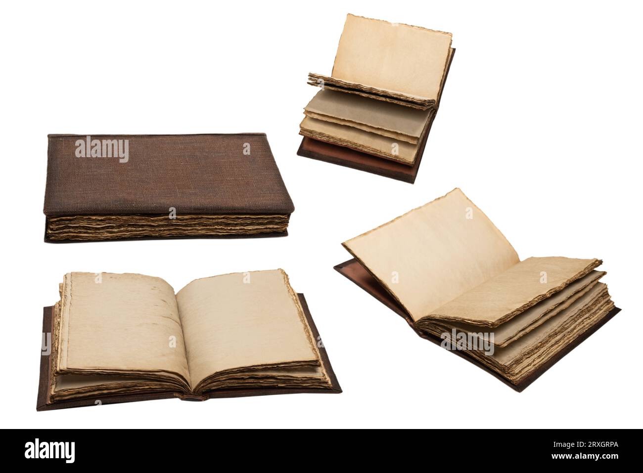 An open empty old notebook isolated on a white background. Copy space ...