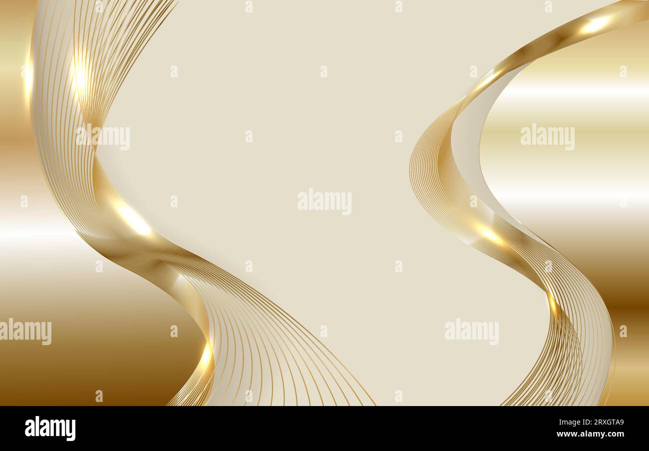 Luxury cream color background with golden line elements and curve light ...
