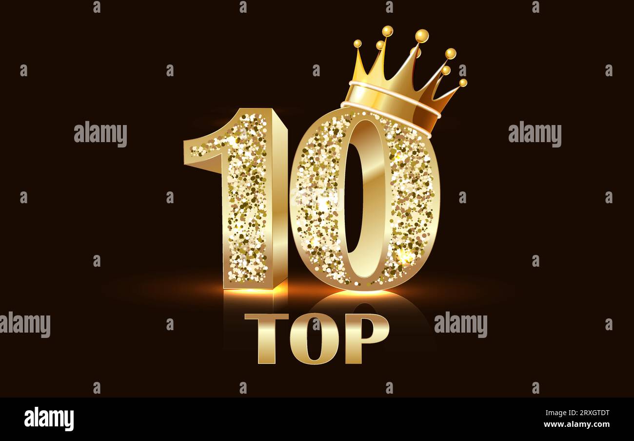 Top 10 award emblem. Golden award logo with laurel wreath and crown on ...