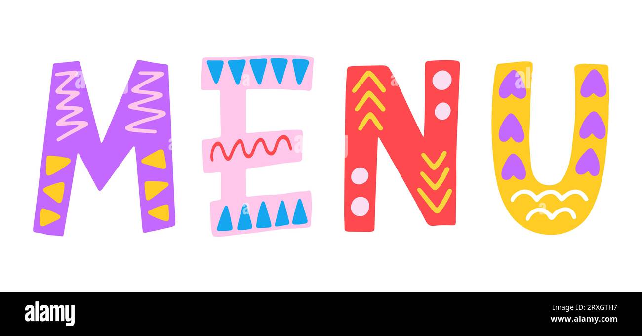 Menu Decorative Lettering Word Typography Design Stock Vector Image ...