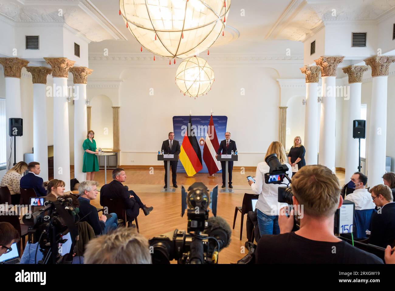 RIGA, Latvia. 25th Sep, 2023. Boris Pistorius (L), Minister of Defence ...