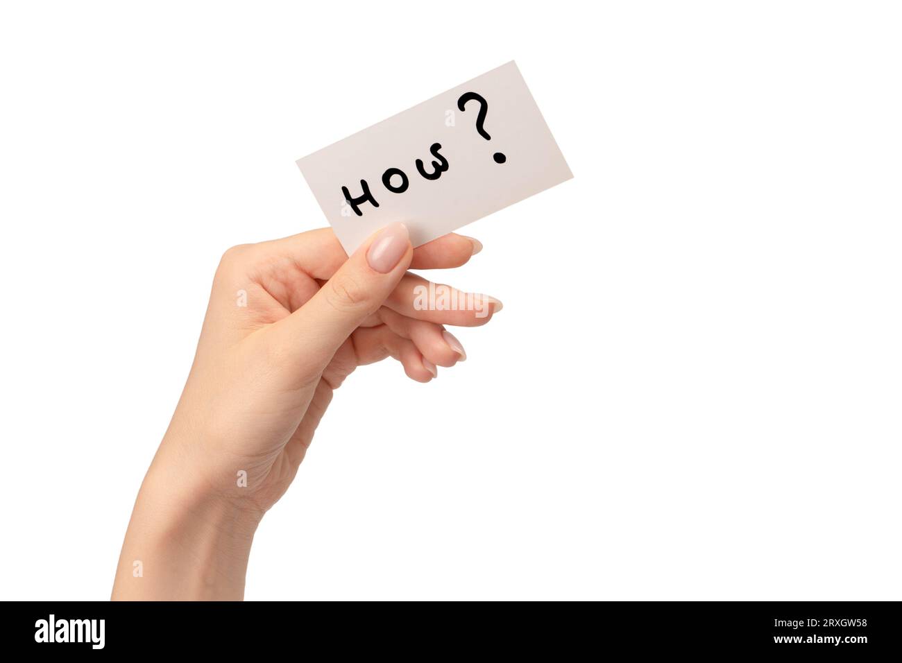 How text on a card in a woman hand isolated on a white background Stock ...