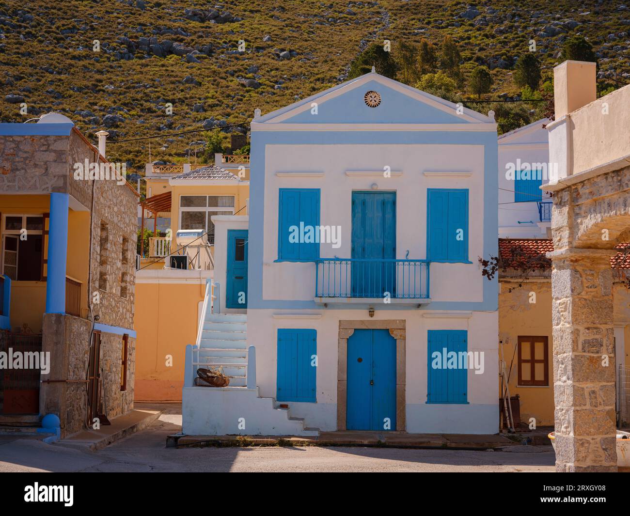 Cute details of windows, doors, balconies from old house in Simi island ...
