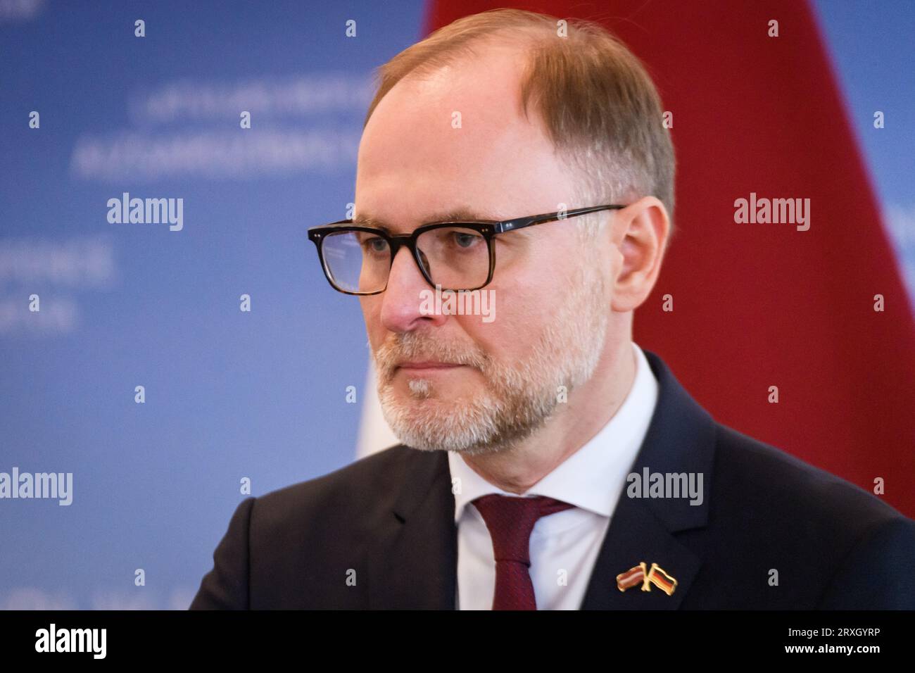 RIGA, Latvia. 25th Sep, 2023. Boris Pistorius, Minister of Defence of Germany and Andris Spruds ...