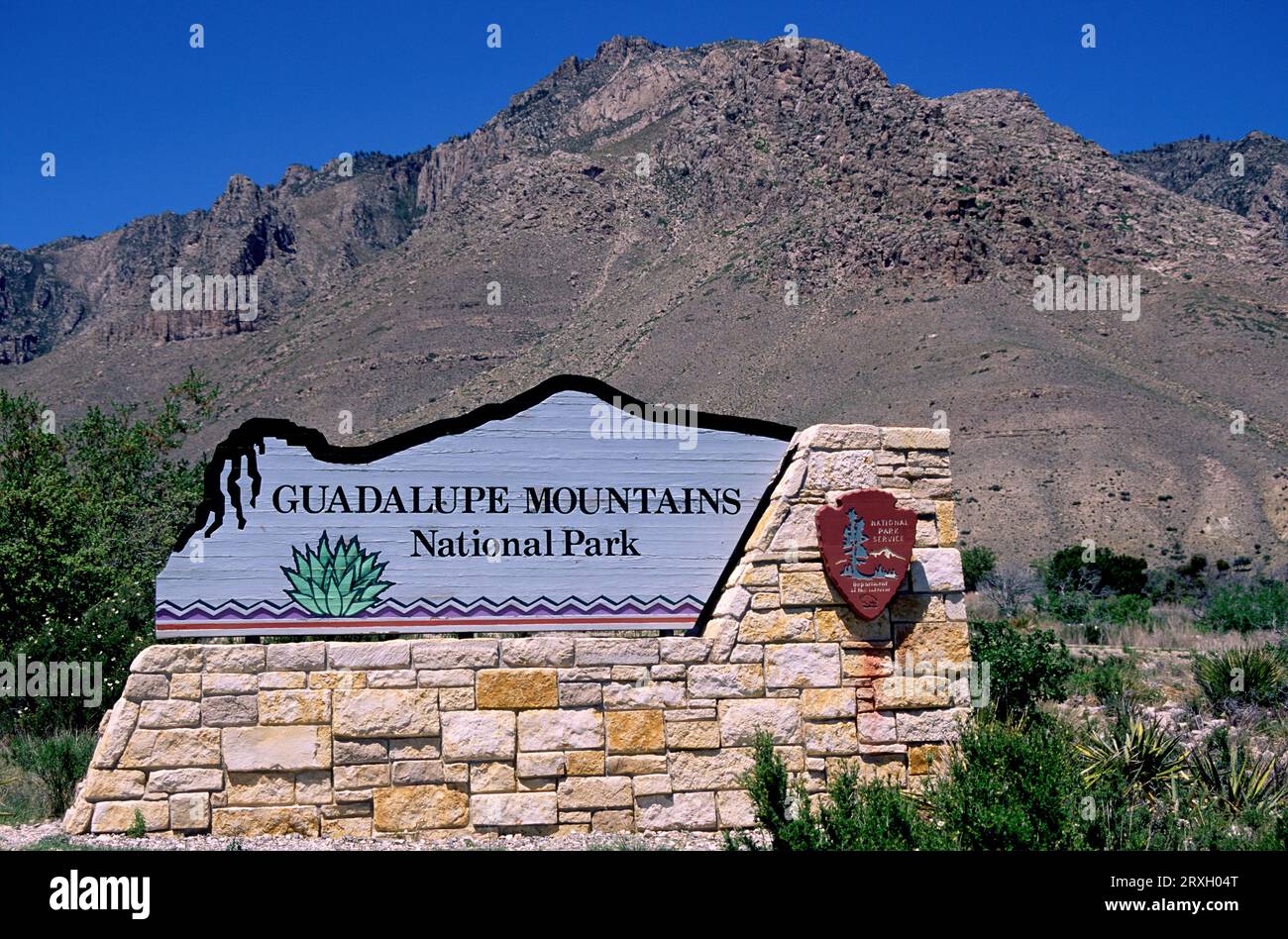 Park entrance sign, Guadalupe Mountains National Park, Texas Stock ...