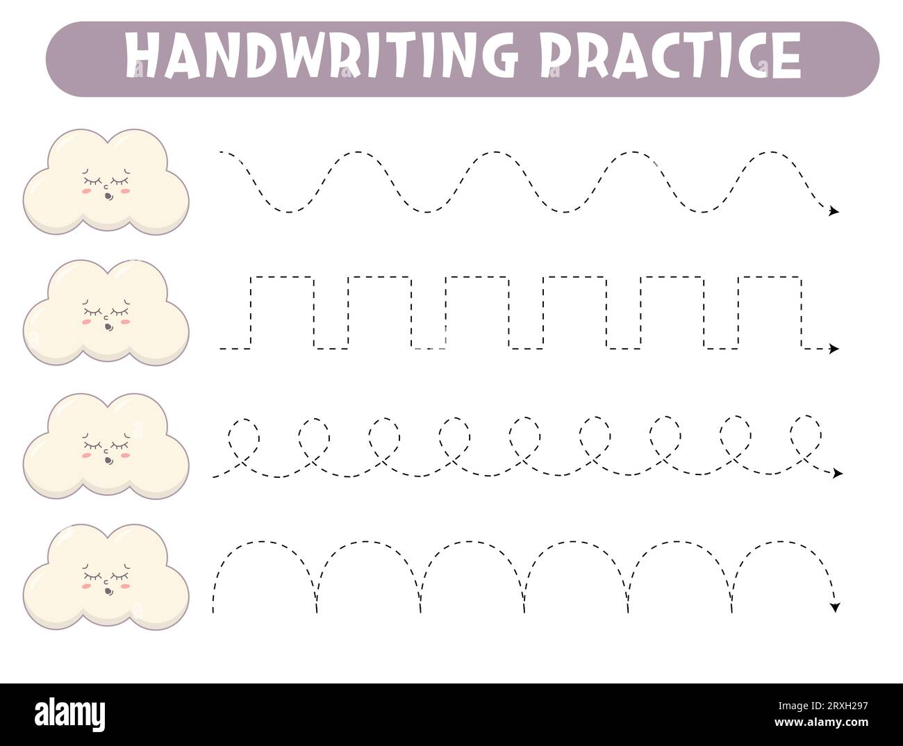 Tracing lines with cute cartoon cloud. Handwriting practice Stock ...
