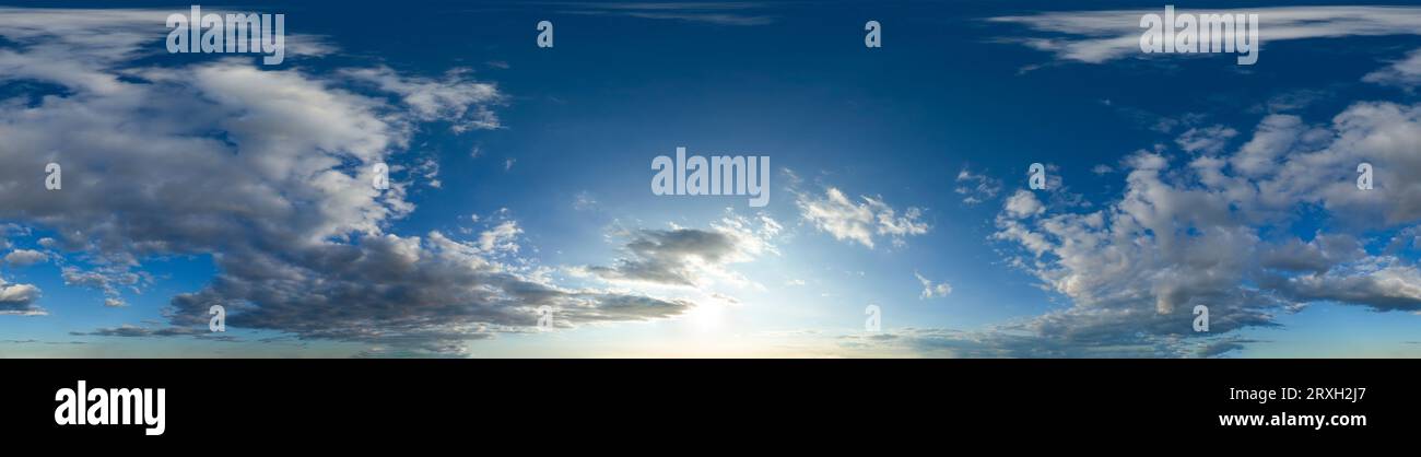 8K 360 VR 2:1 equirectangular sunset blue sky with clouds background ...