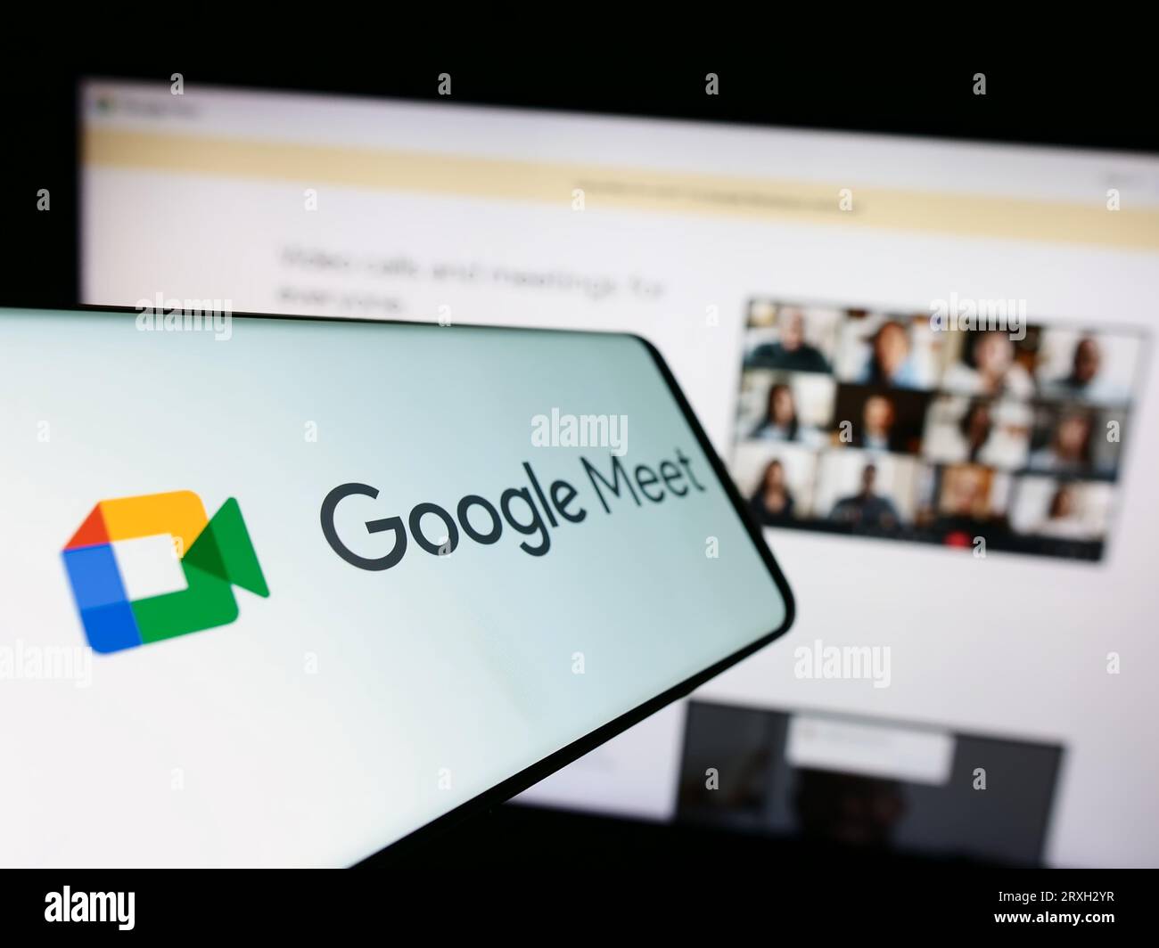 Mobile phone with logo of video communication service Google Meet on ...