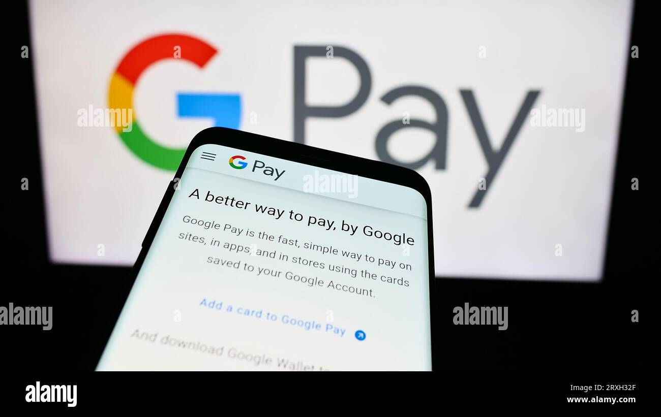 Mobile phone with website of mobile payment service Google Pay on ...