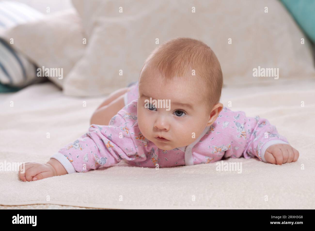 children, people, infancy and age concept. beautiful happy baby on ...