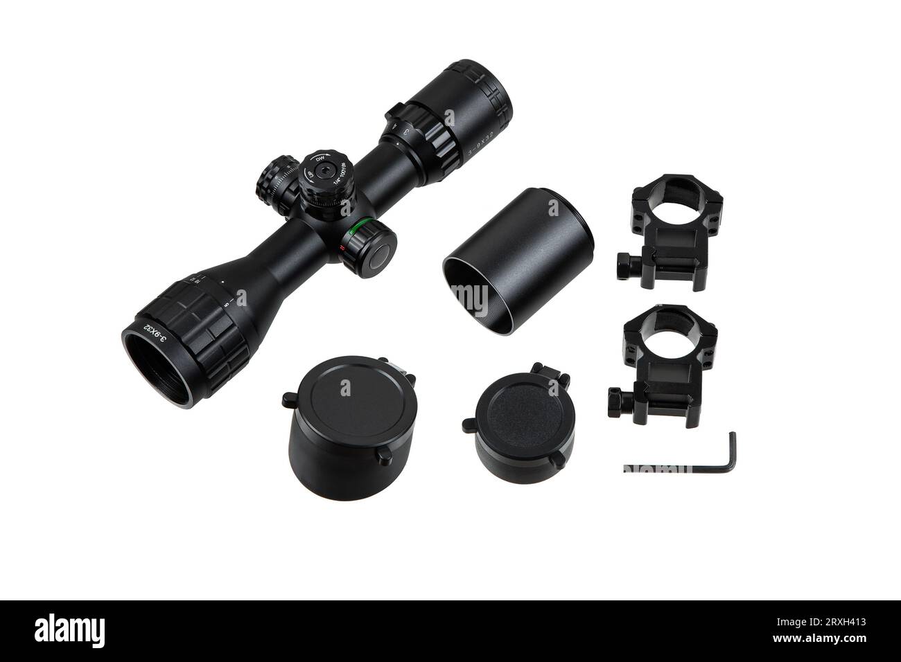 Modern sniper scope on a white background. Optical device for aiming ...