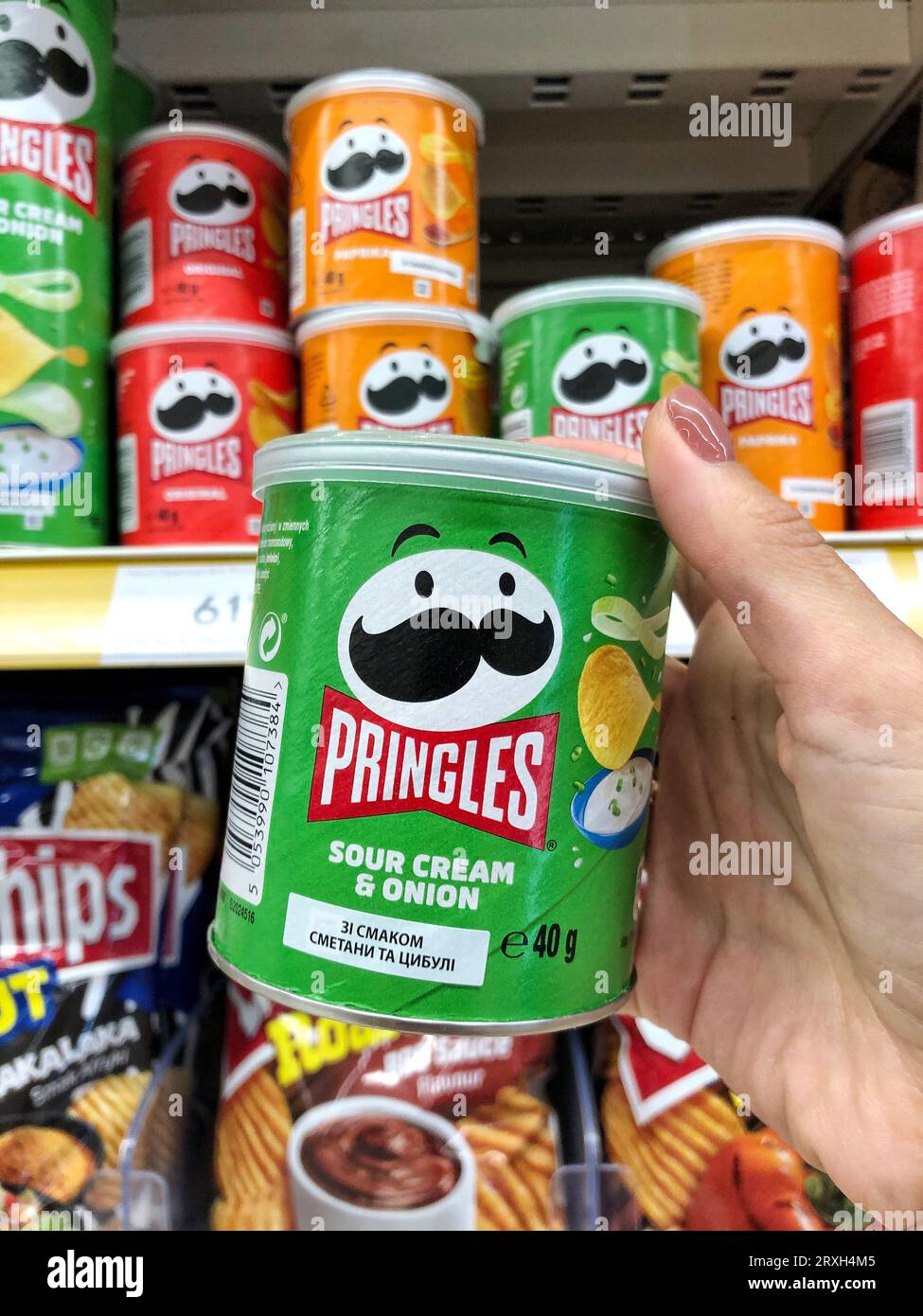 25.09.2023 Ukraine, Kharkov, Pringles chips - an assortment of ...