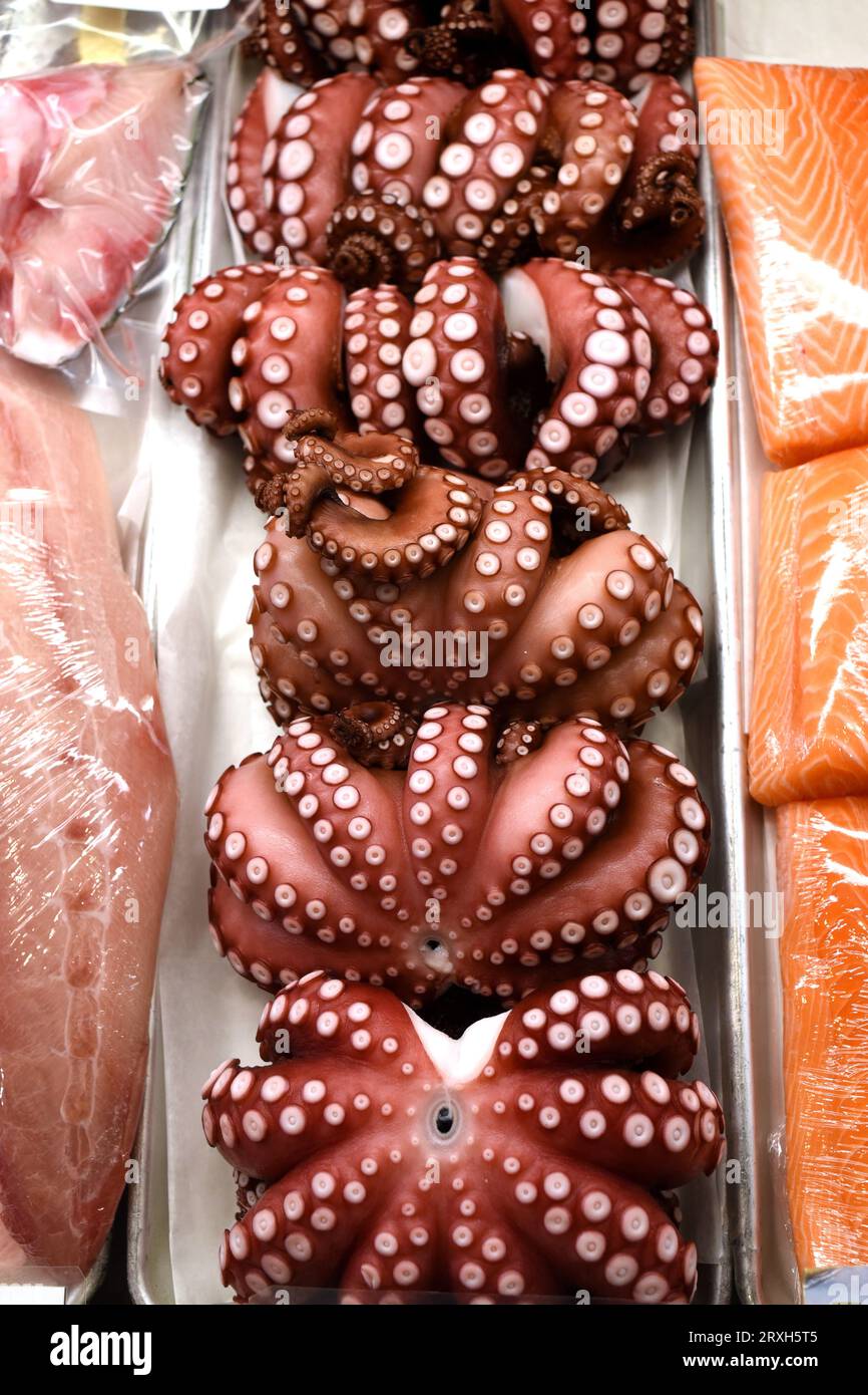 Octopus are pictured for sale at a seafood stall in the Granville ...
