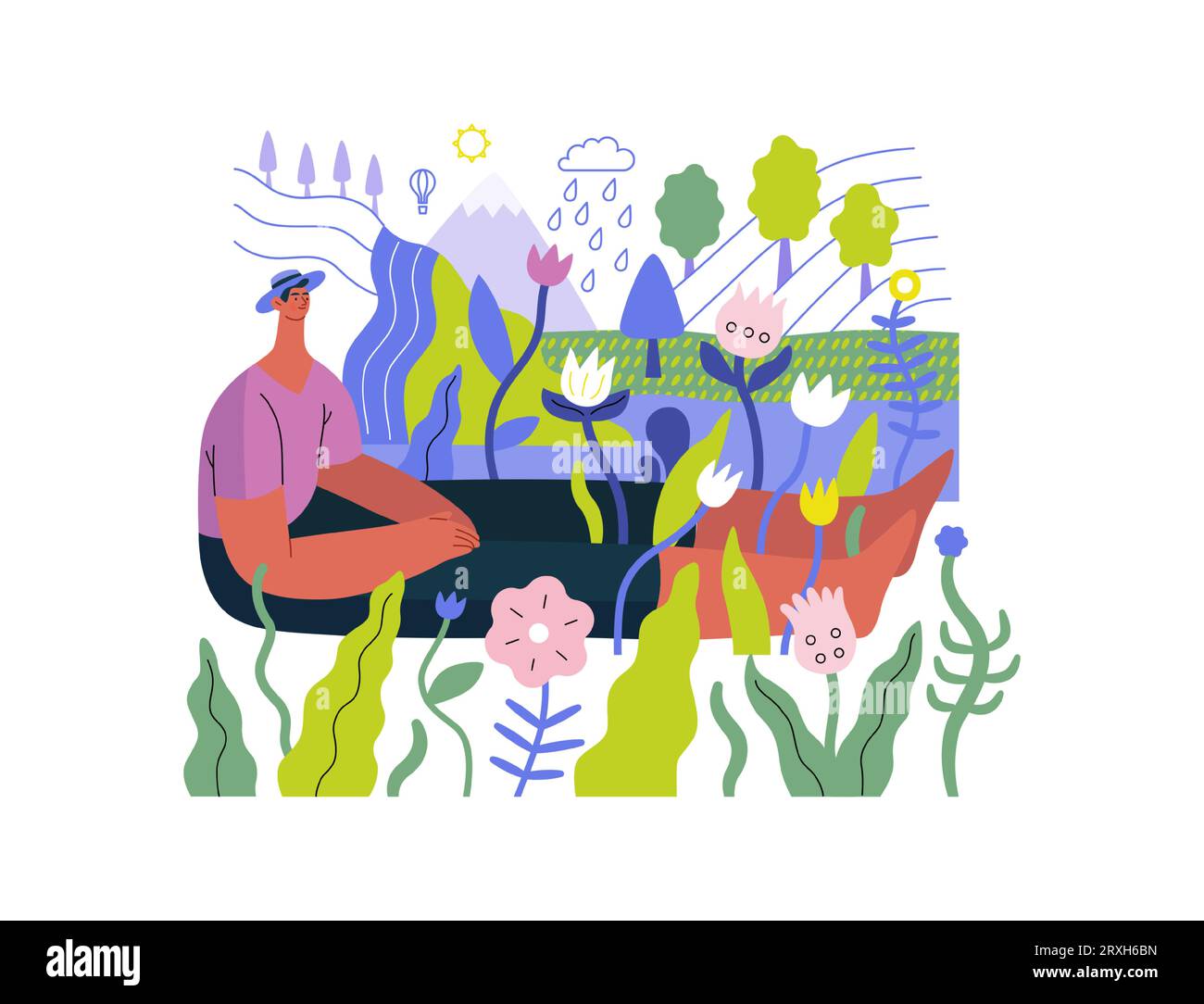 Greenery, ecology -modern flat vector concept illustration of a man ...